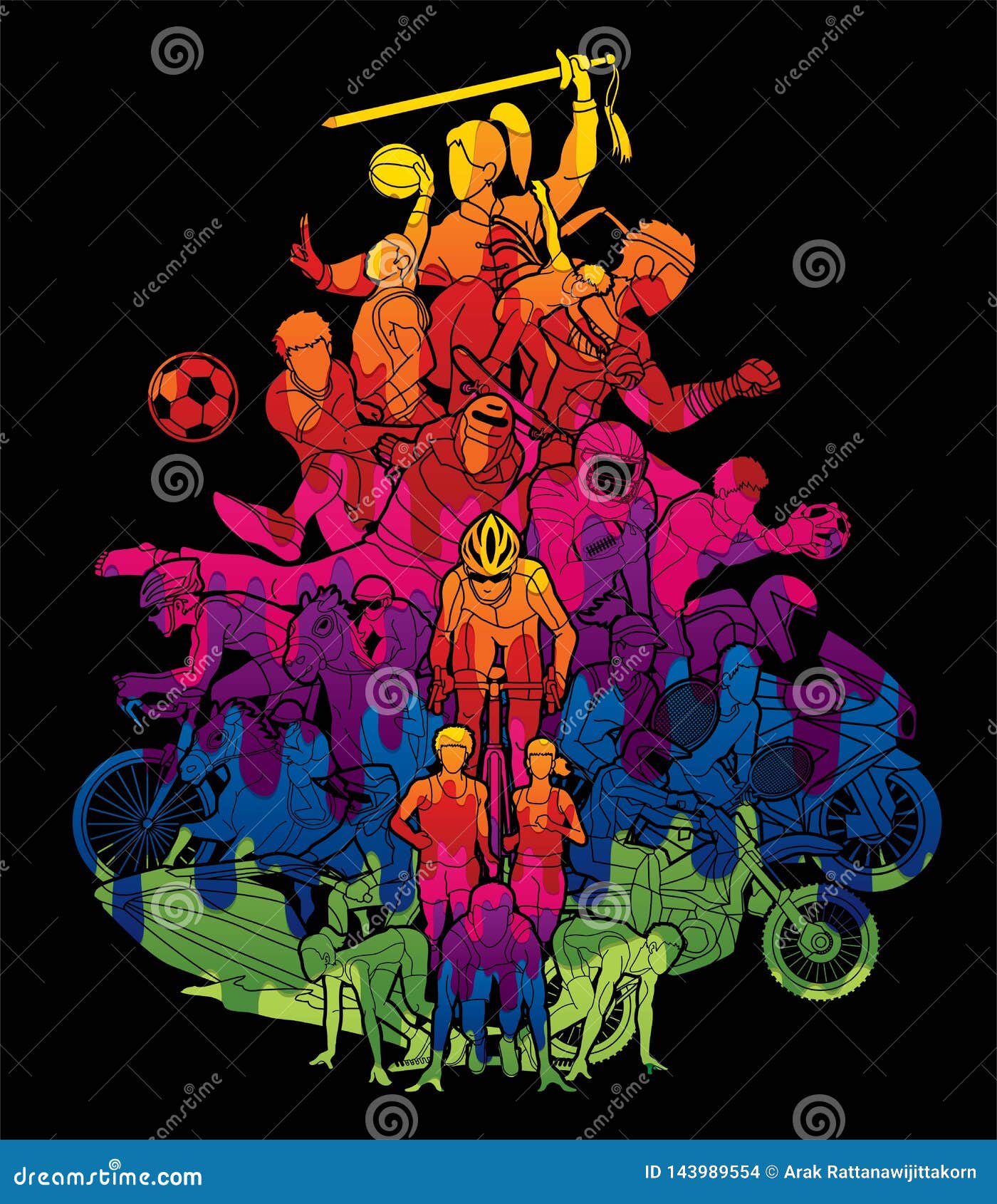 Sport Players, Different Sports , Sport Mix Action Cartoon Graphic ...