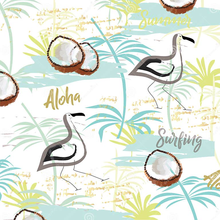 Summer Set with Hand Drawn Elements - Flamingo, Calligraphy, Flowers ...