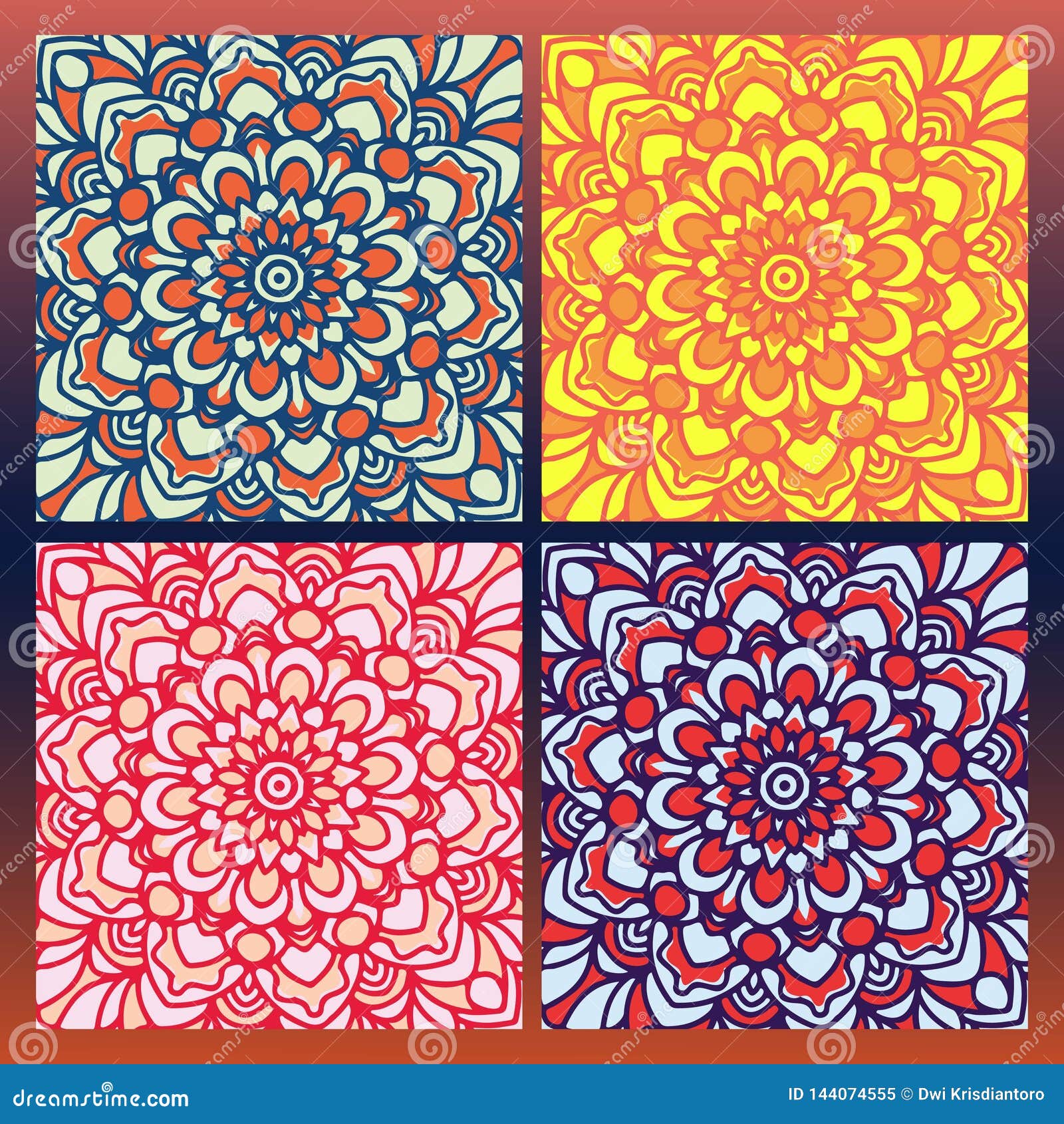 Abstract Mandala Ornaments with 4 Types of Colours and Motifs Stock ...