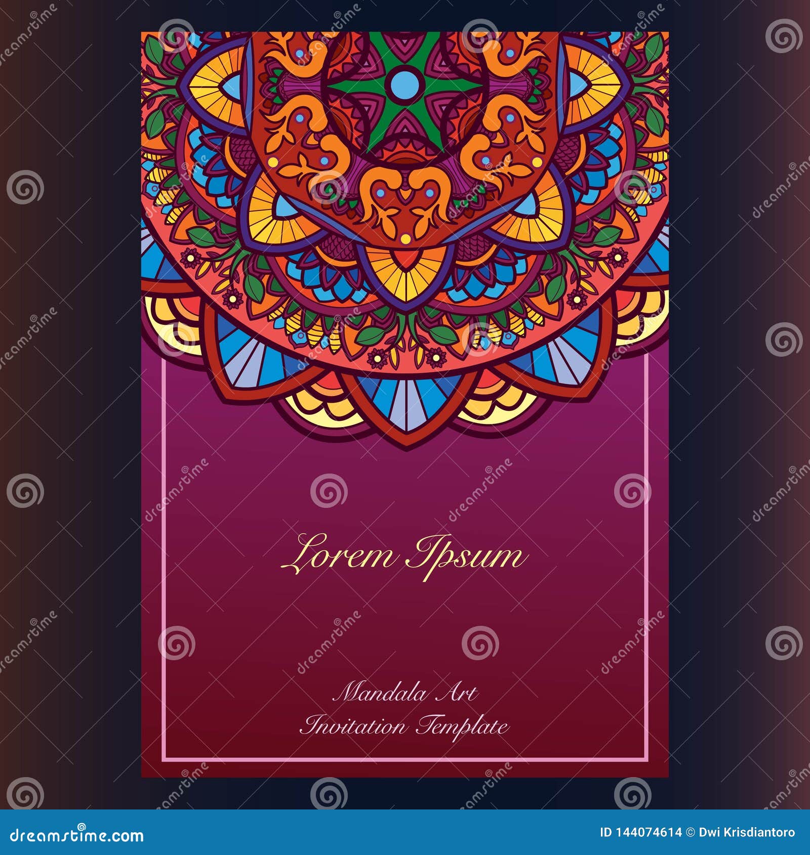 Colourful Mandala Art Ornament Invitation Card with Vintage Style Stock ...