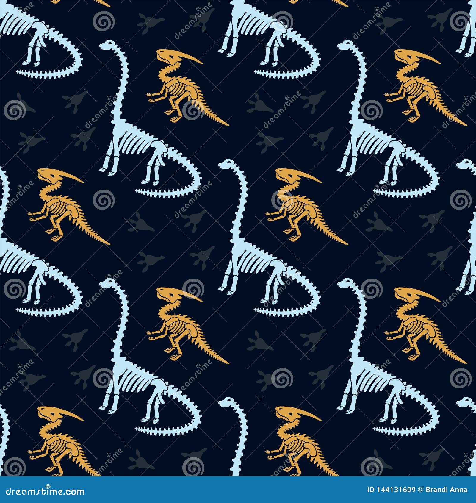 Dinosaur Skeleton Parasaurolophus, Diplodocus and Fossils. Vector ...