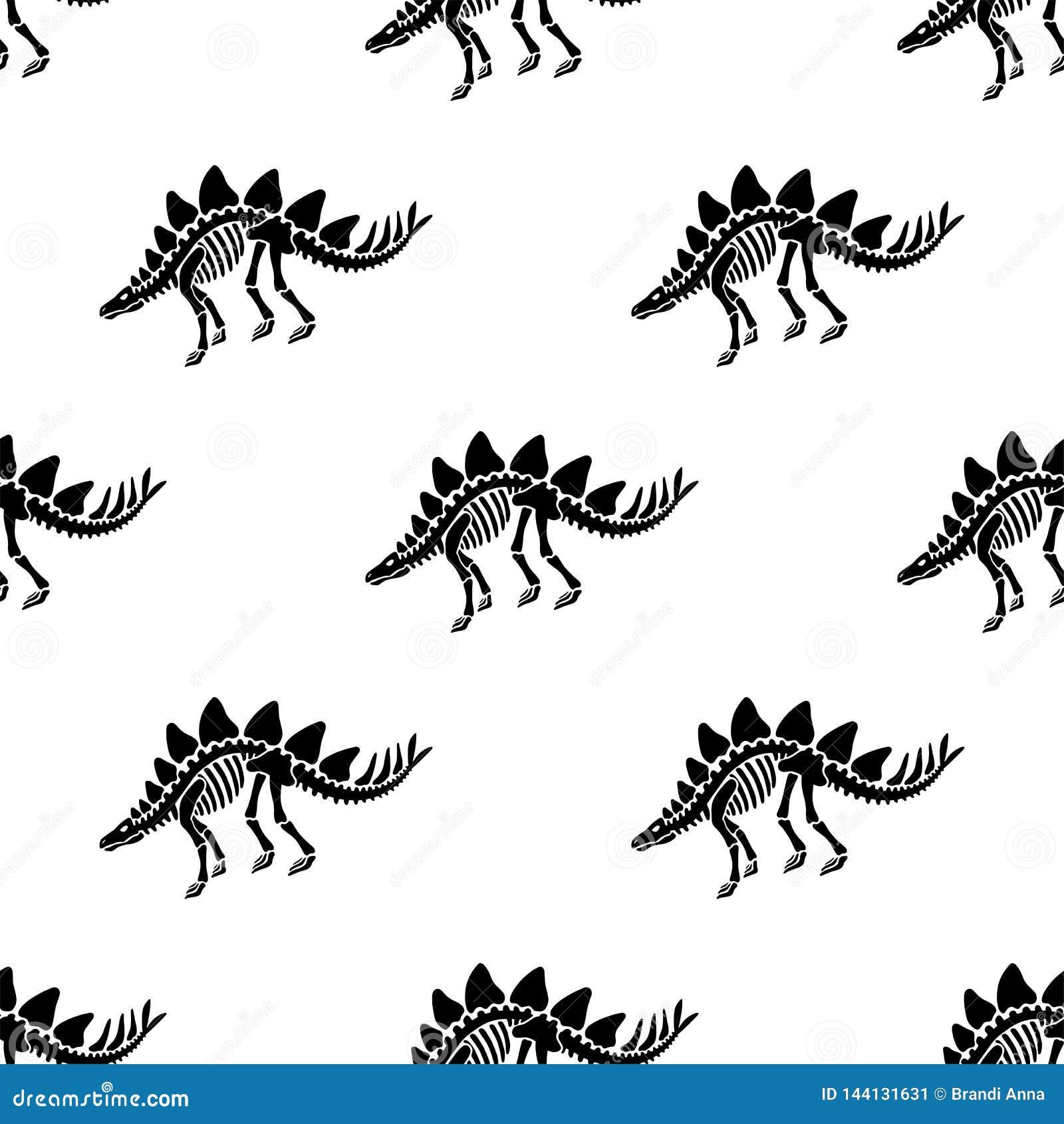 Dinosaur Skeleton and Fossils. Vector Seamless Pattern Stock Vector ...
