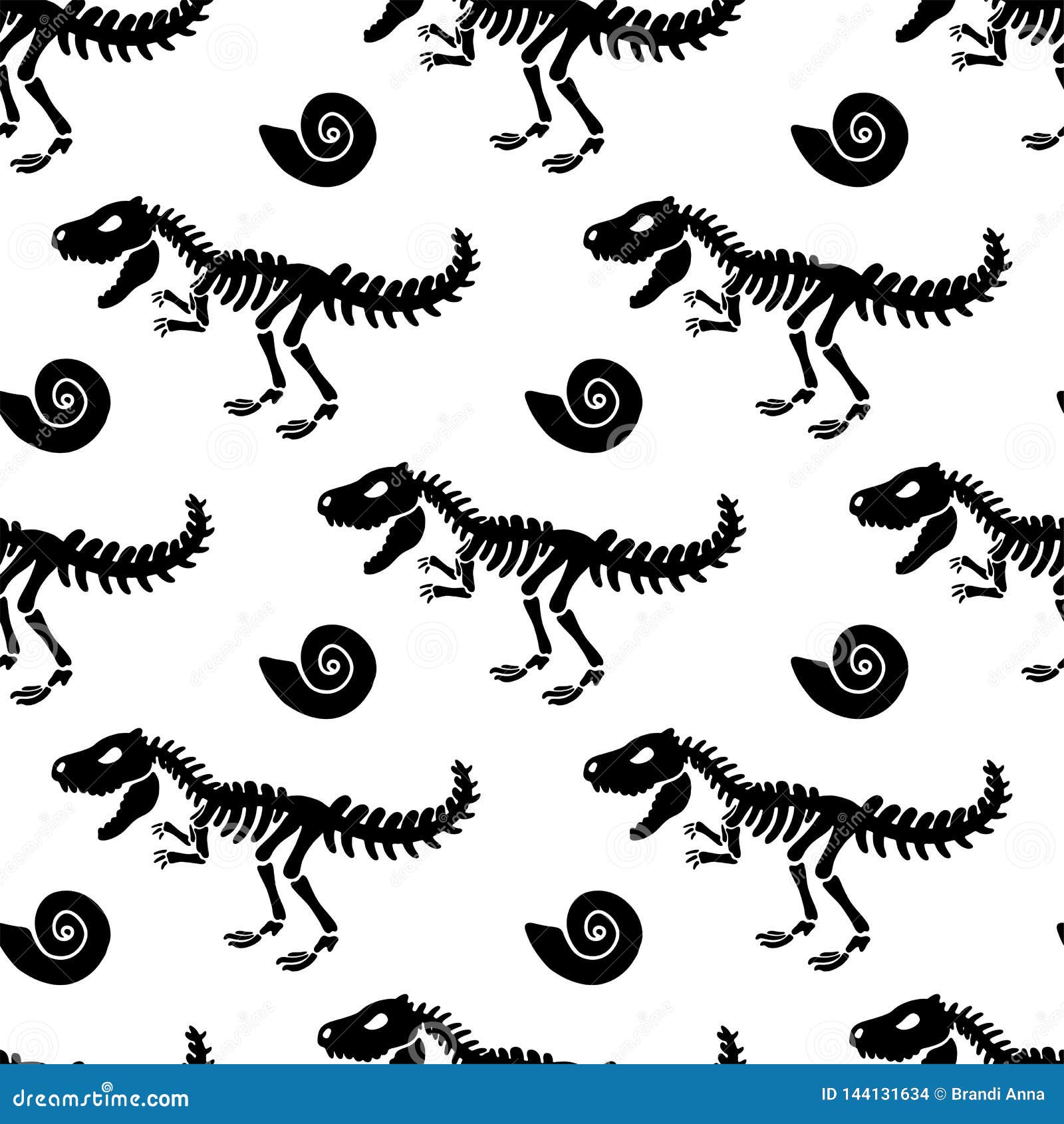 Dinosaur Skeleton and Fossils. Vector Seamless Pattern Stock Vector ...