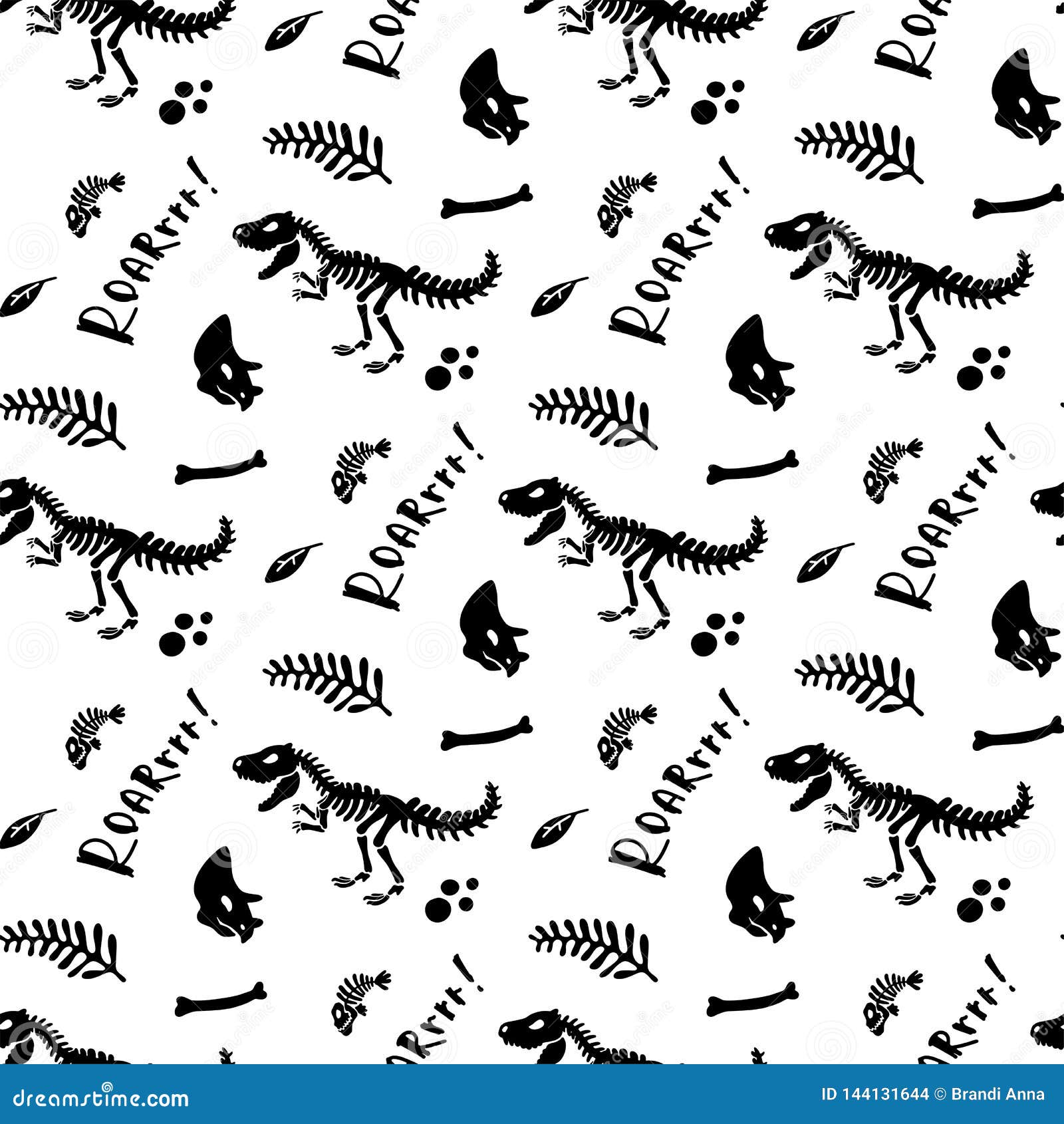 Dinosaur Skeleton and Fossils. Vector Seamless Pattern Stock Vector ...