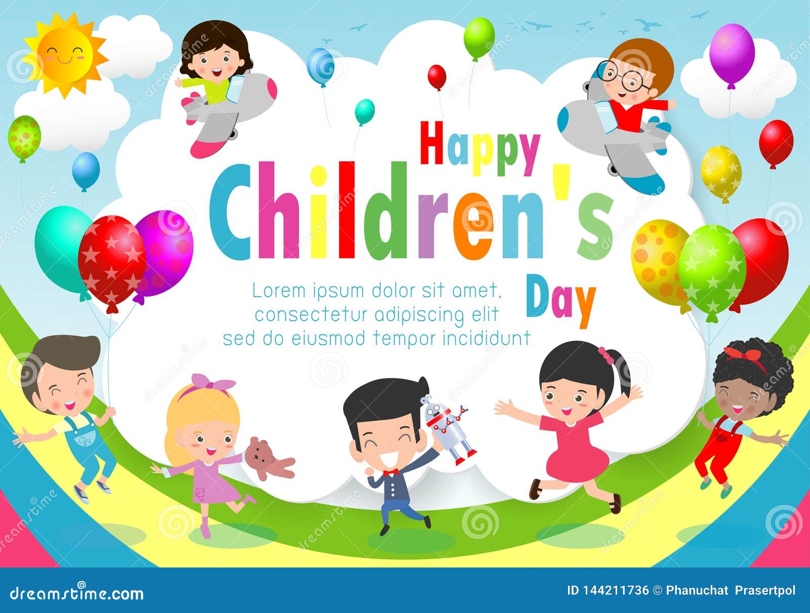 Happy Children Day Background, Children`s Day Poster With Happy Kids ...