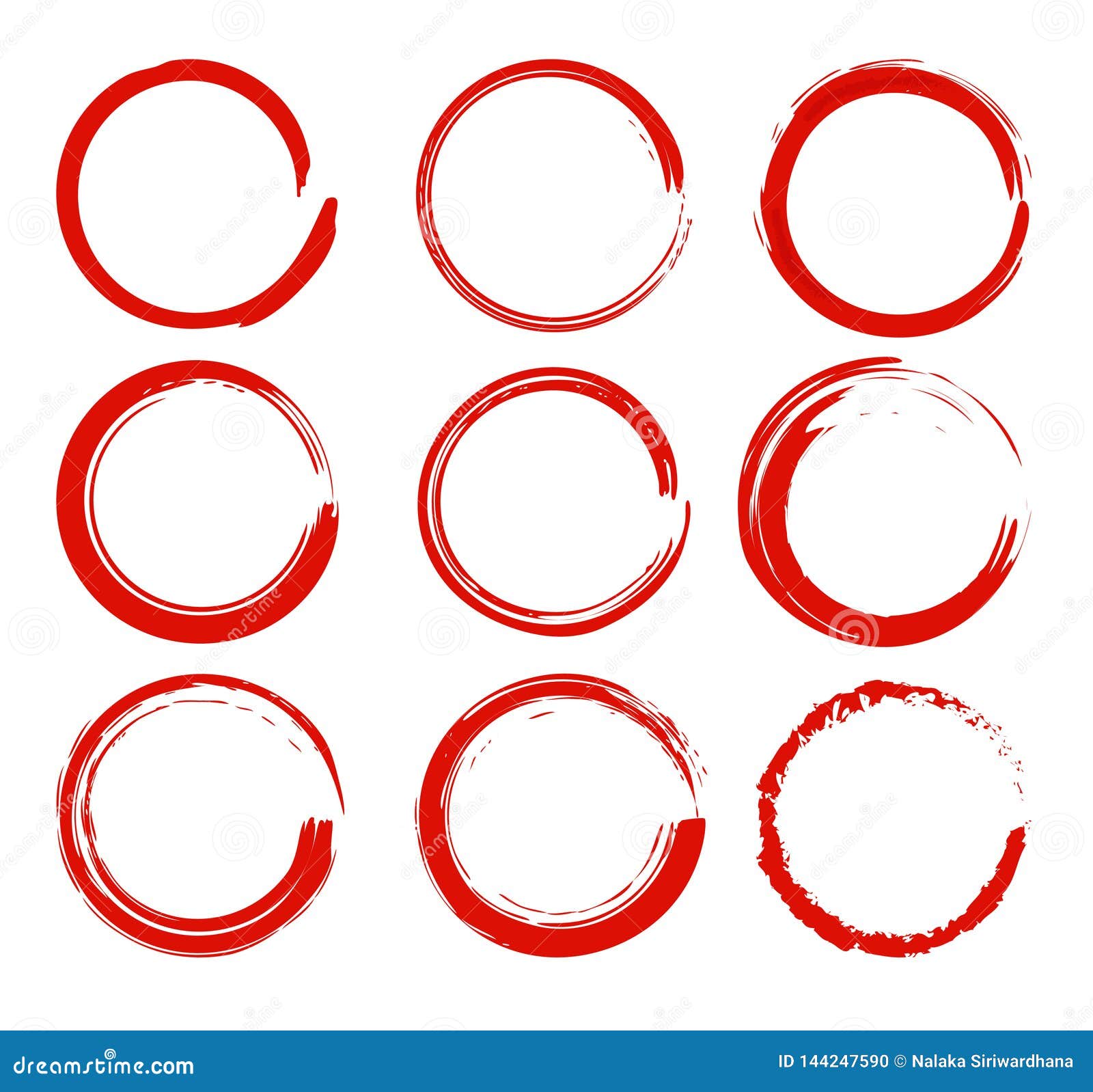 Vector Grunge Red Ink Brush Circle Border Sets. Stock Vector ...