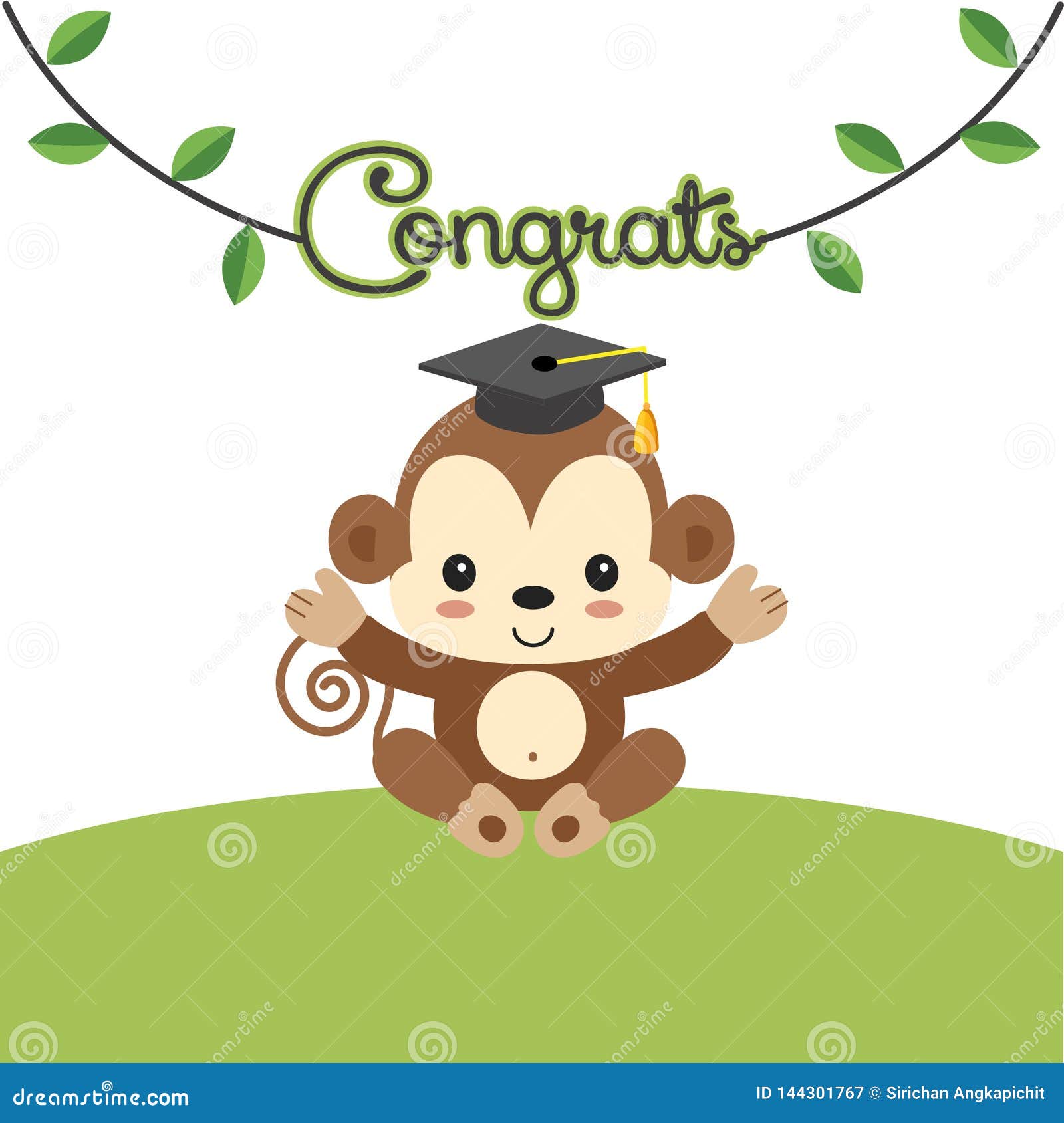 Congratulations Card with Cute Monkeys Cartoon. Stock Vector ...