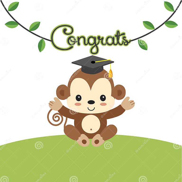 Congratulations Card with Cute Monkeys Cartoon. Stock Vector ...