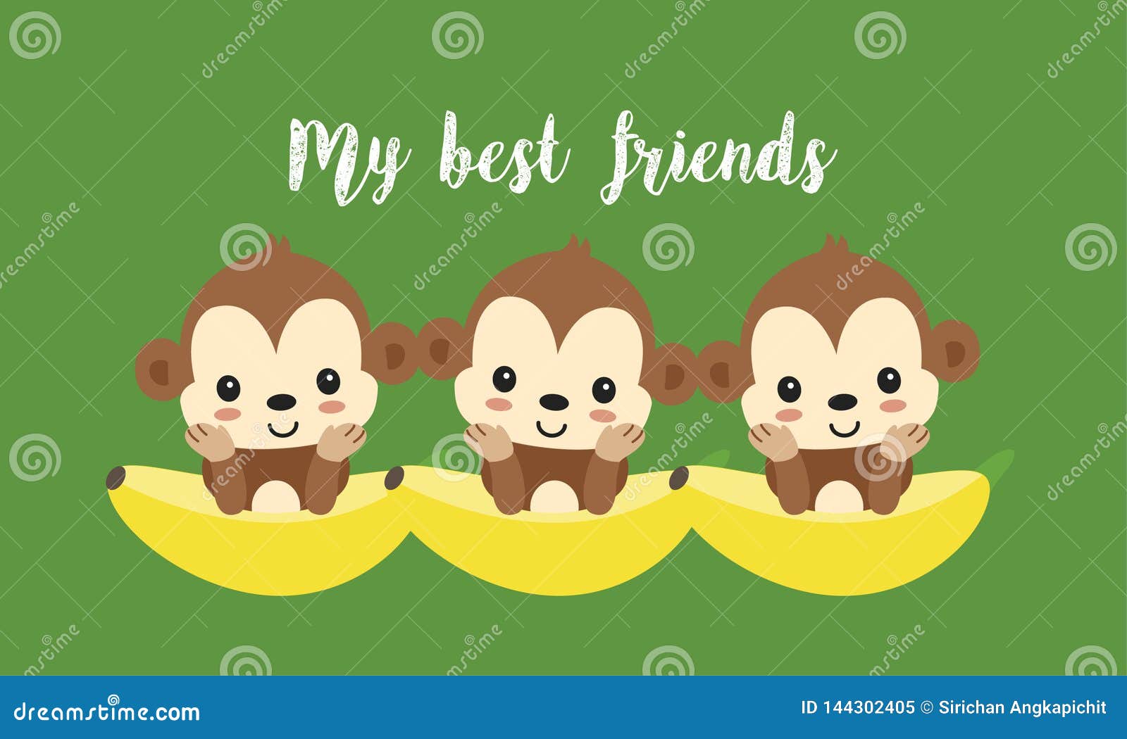 Best Friends with Cute Monkeys. Happy Jungle Animal Cartoon Stock ...