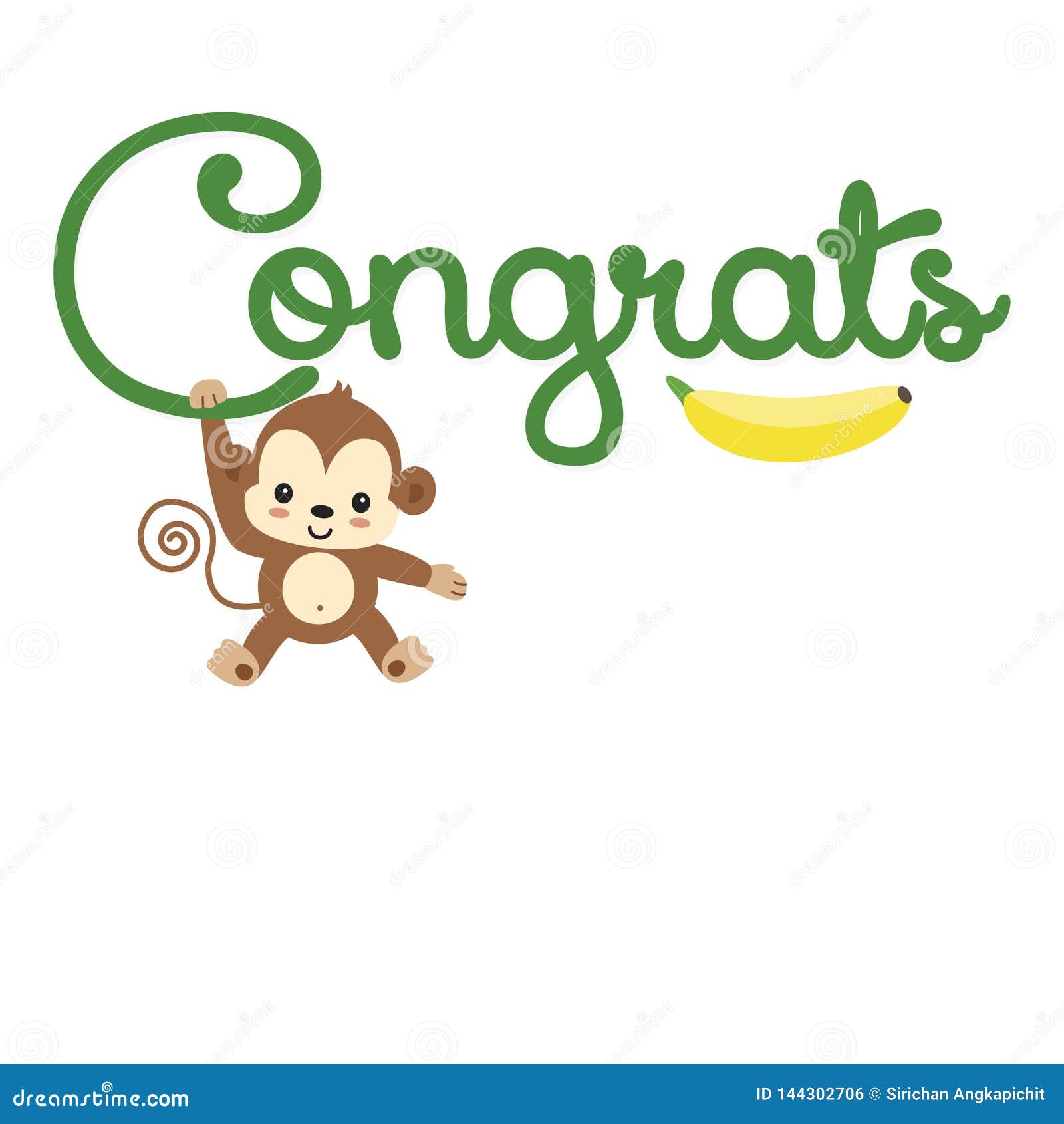 Congratulations Card With Cute Monkeys Cartoon. Vector Illustration ...