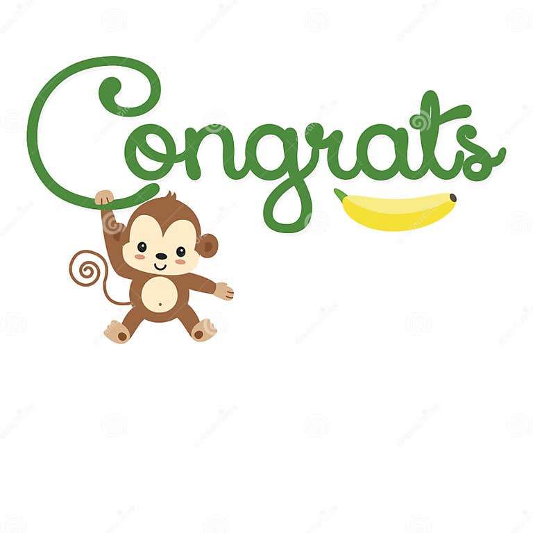 Congratulations Card with Cute Monkeys Cartoon. Stock Vector ...