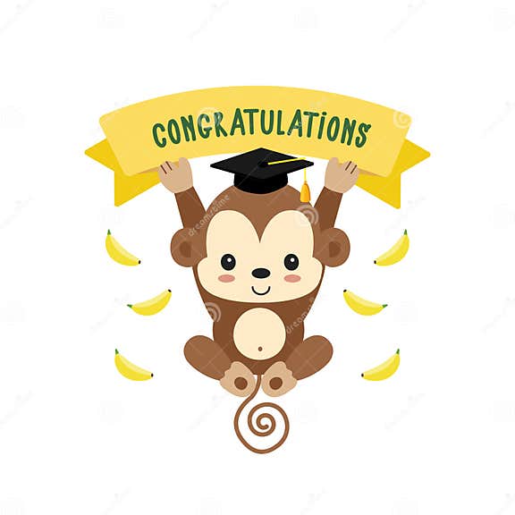 Congratulations Card with Cute Monkeys Cartoon. Stock Vector ...