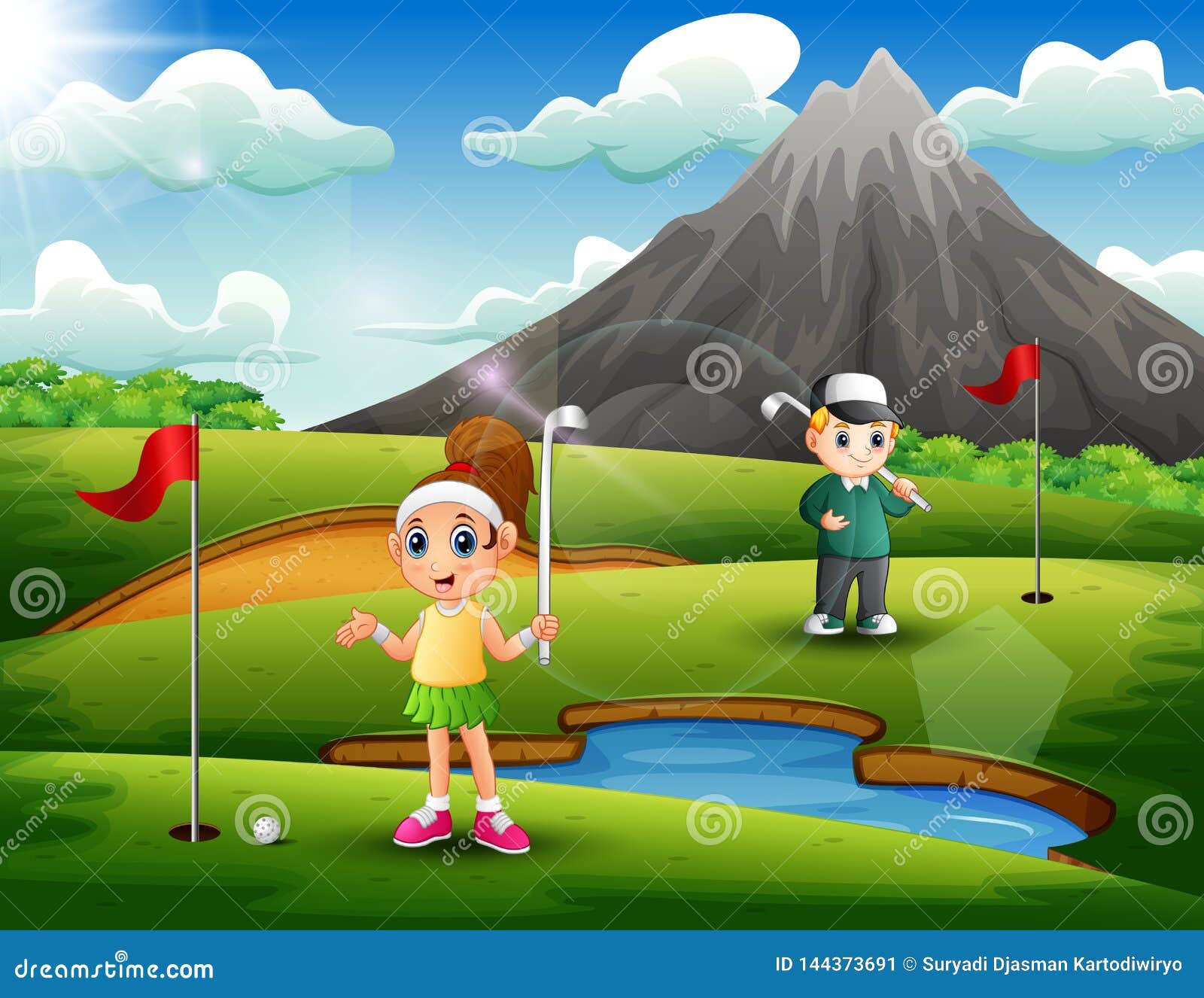Kids are Playing Golf in the Beautiful Nature Stock Vector ...