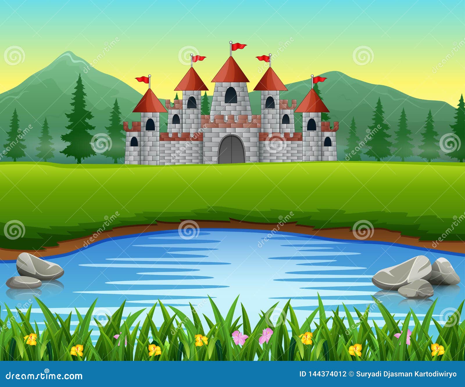 Nature Scene in Front of the Castle Background Stock Vector ...