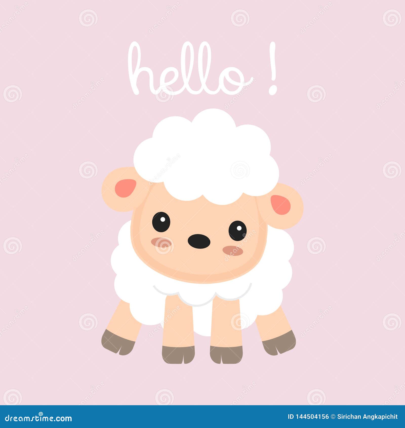 Little Sheep Cartoon Say Hello. Stock Vector - Illustration of hello ...
