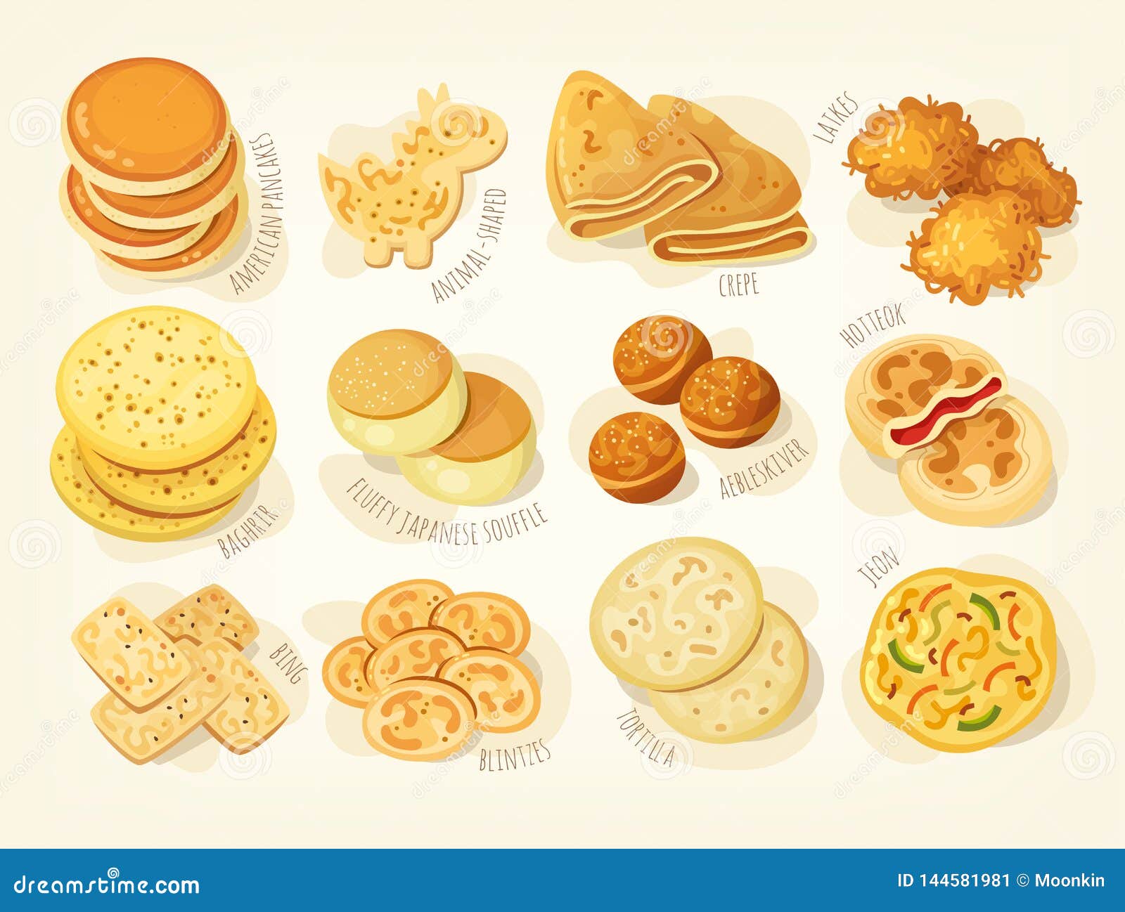 Various kinds of pancakes stock vector. Illustration of isolated ...