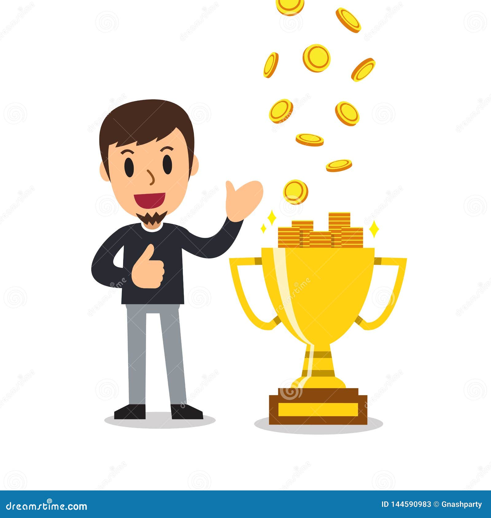 Cartoon Man Earning Money with Trophy Stock Vector - Illustration of ...