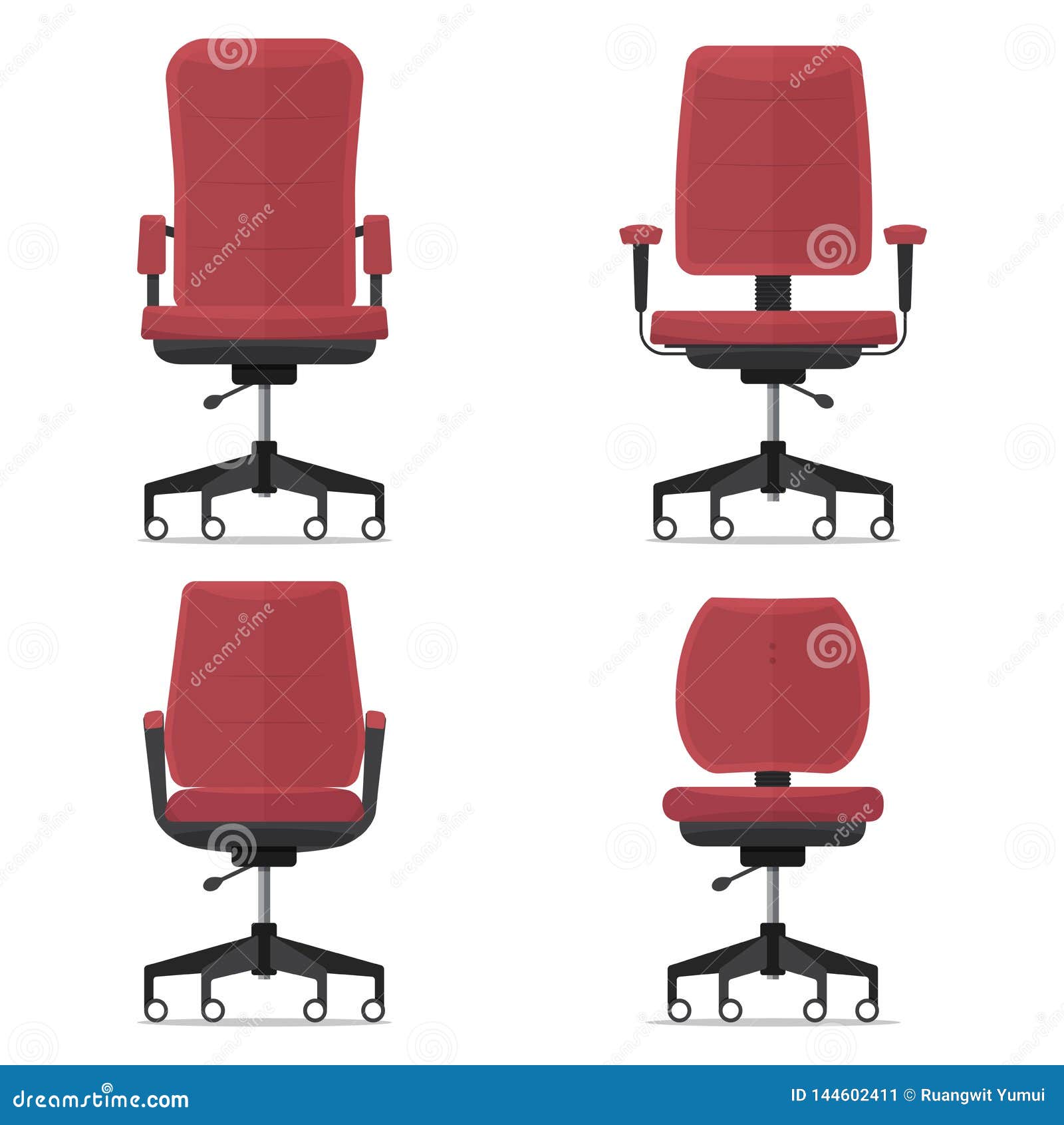 Office Chair or Desk Chair in Various Points of View. Armchair or Stool ...