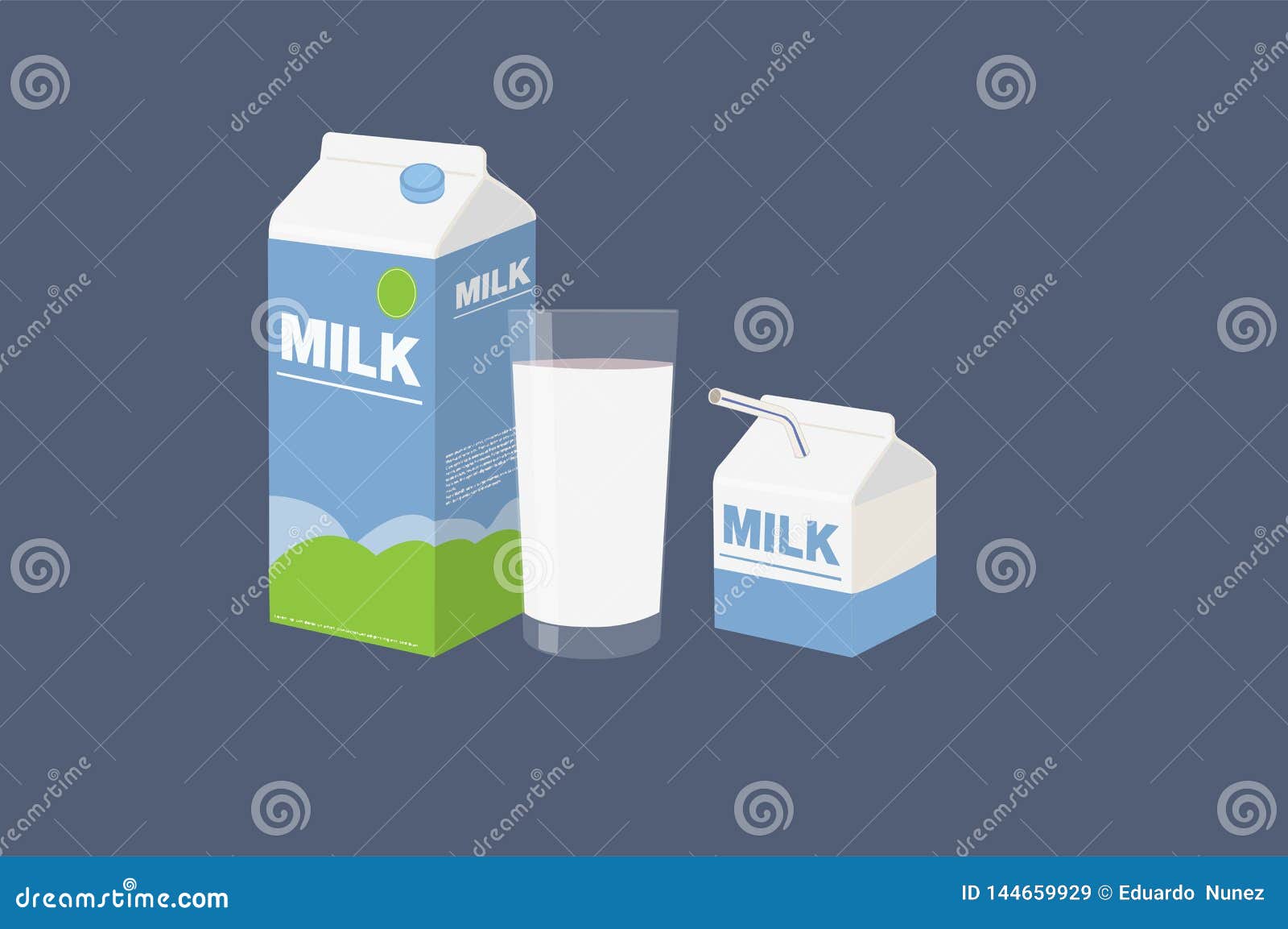 Milk Bricks with a Glass of Milk Isolated Stock Vector - Illustration ...