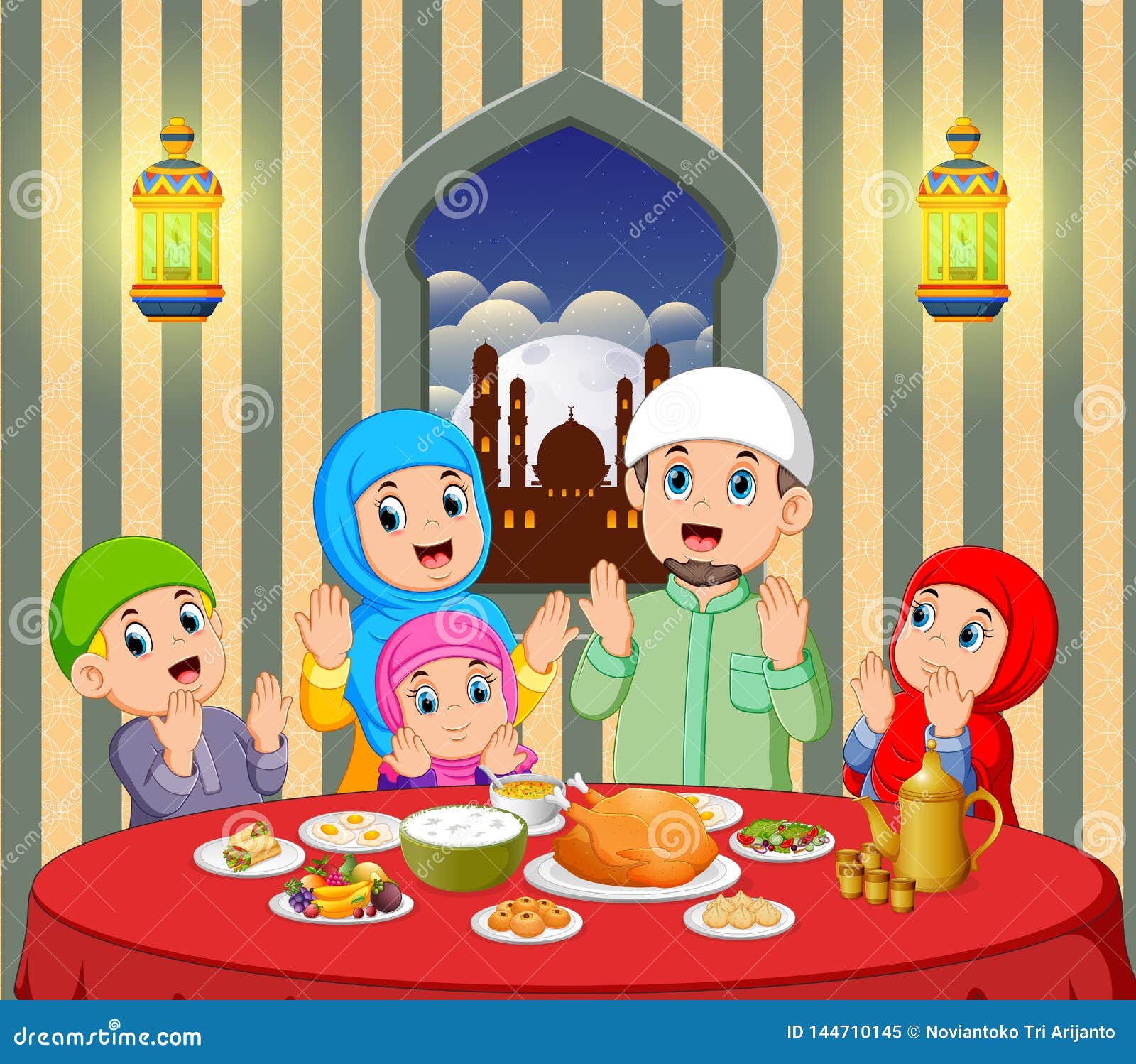 A Happy Family are Praying before Eating in Their House with Beautiful ...