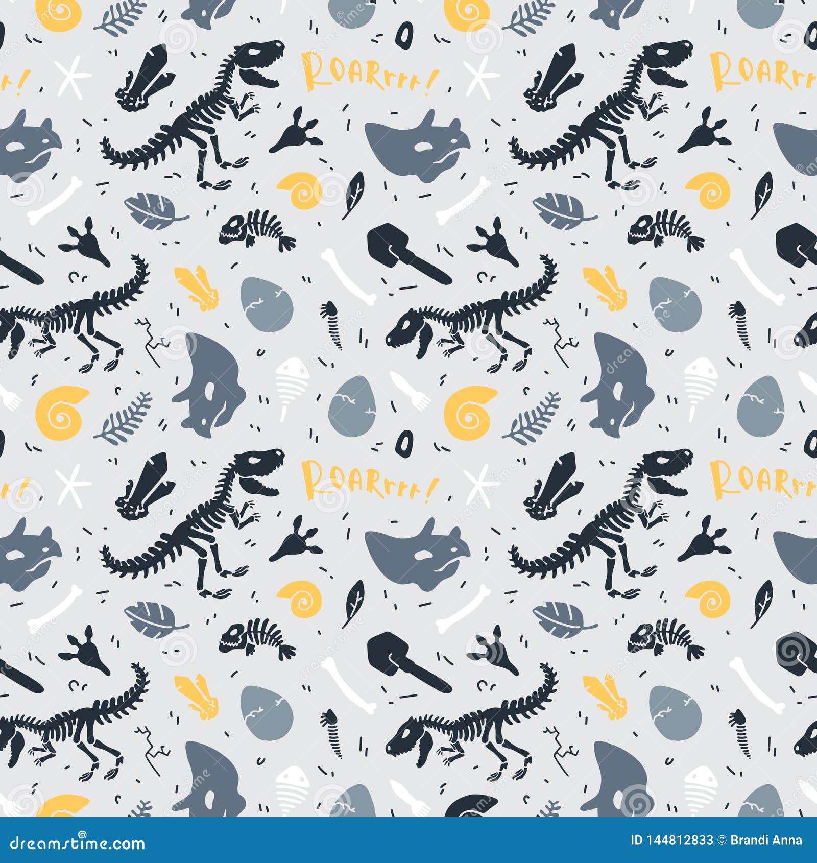Dinosaur Skeleton and Fossils. Vector Seamless Pattern Stock Vector ...