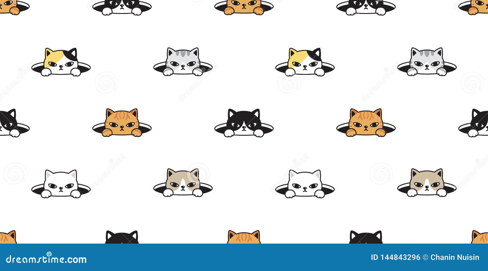 Cat Seamless Pattern Vector Kitten Calico Pet Hole Repeat Wallpaper ...