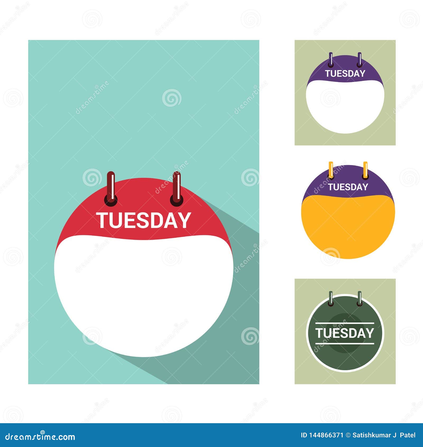 Tuesday Calendar Flat Design with Color Options Stock Illustration ...