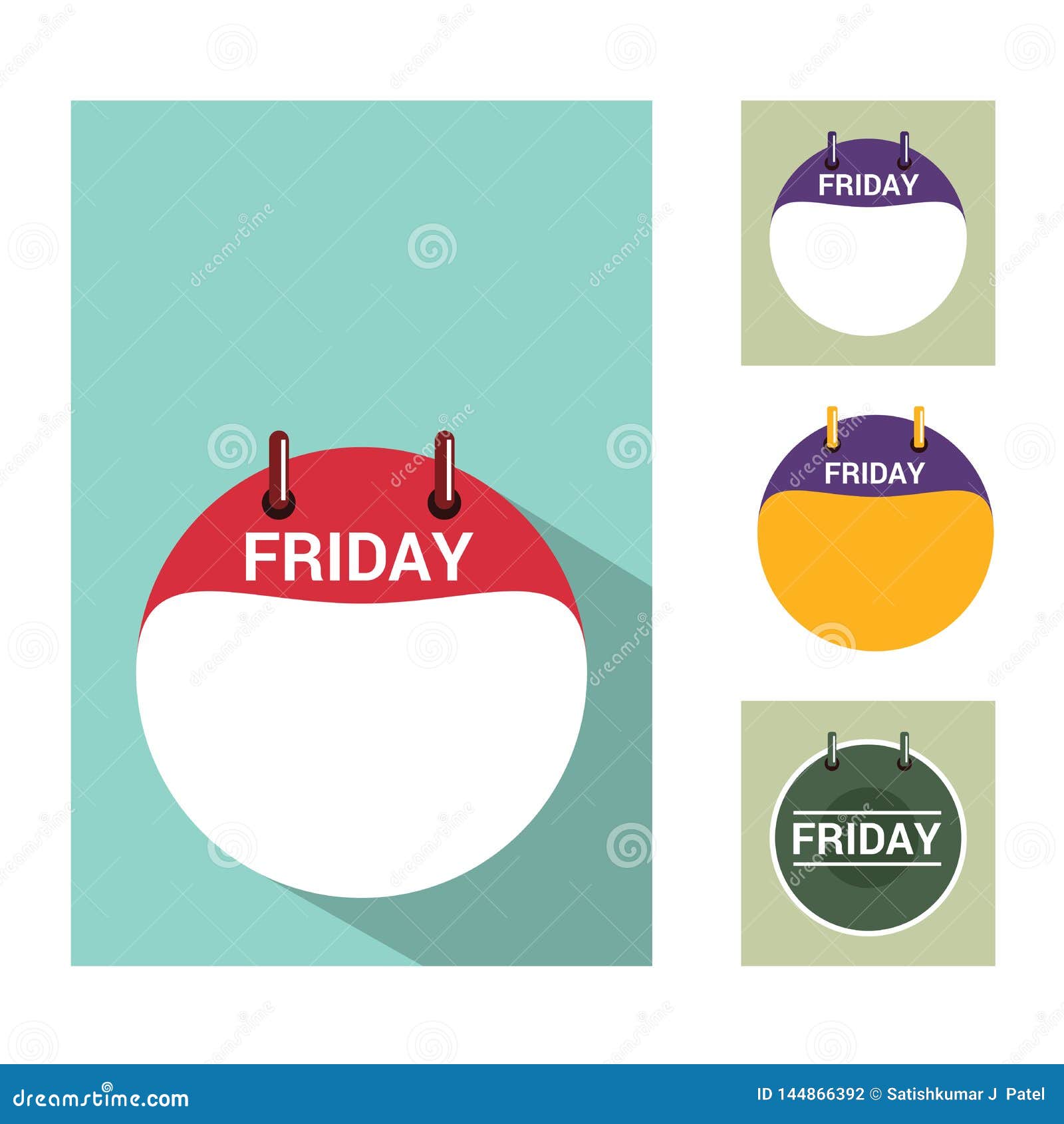 Friday Calendar Flat Design with Color Options Stock Illustration ...