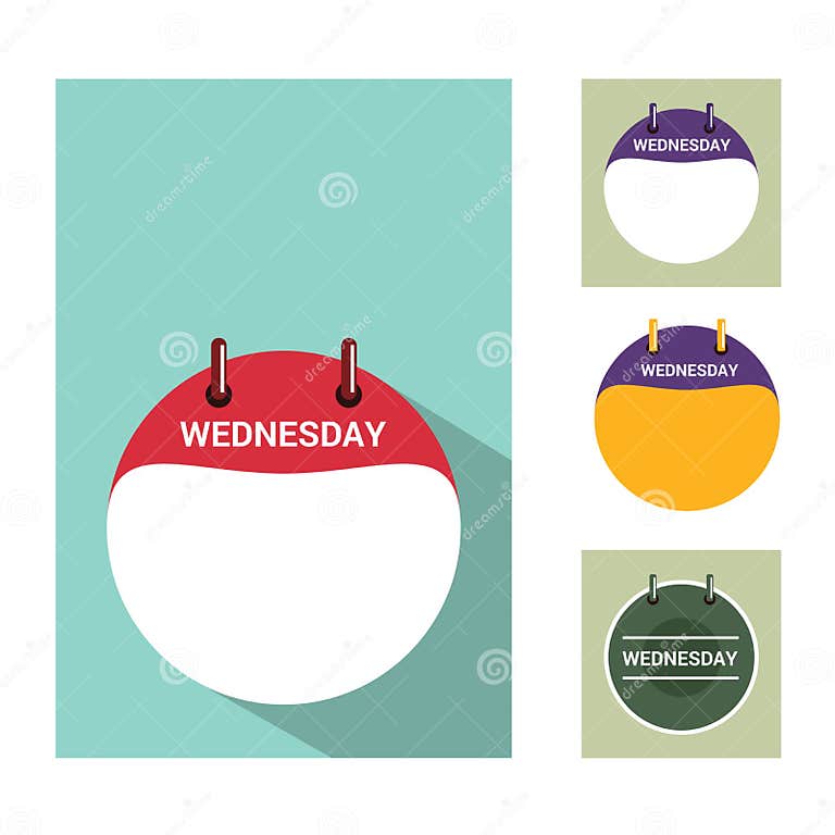 Wednesday Calendar Flat Design with Color Options Stock Illustration ...
