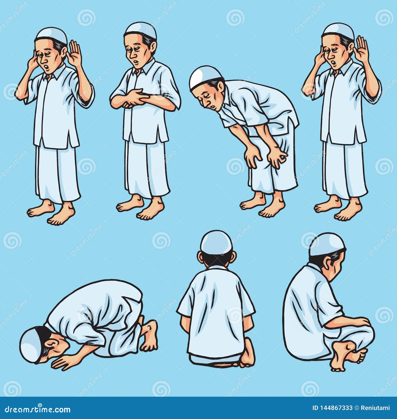 Salah, Sholat, Shalat, Muslim Pray Set Movement Icon Illustration ...