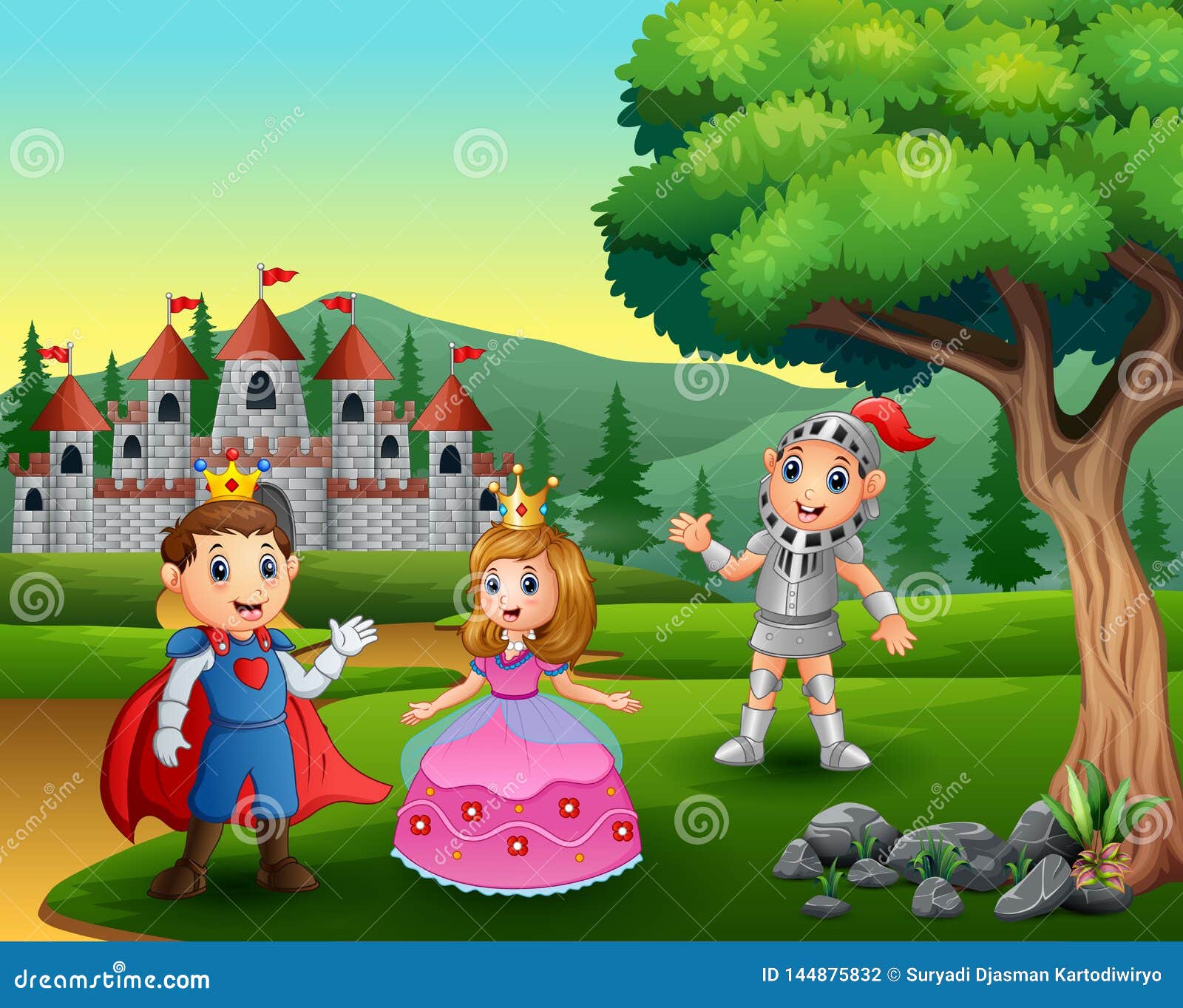 Knight with Princess and Prince on the Road To the Castle Stock Vector ...