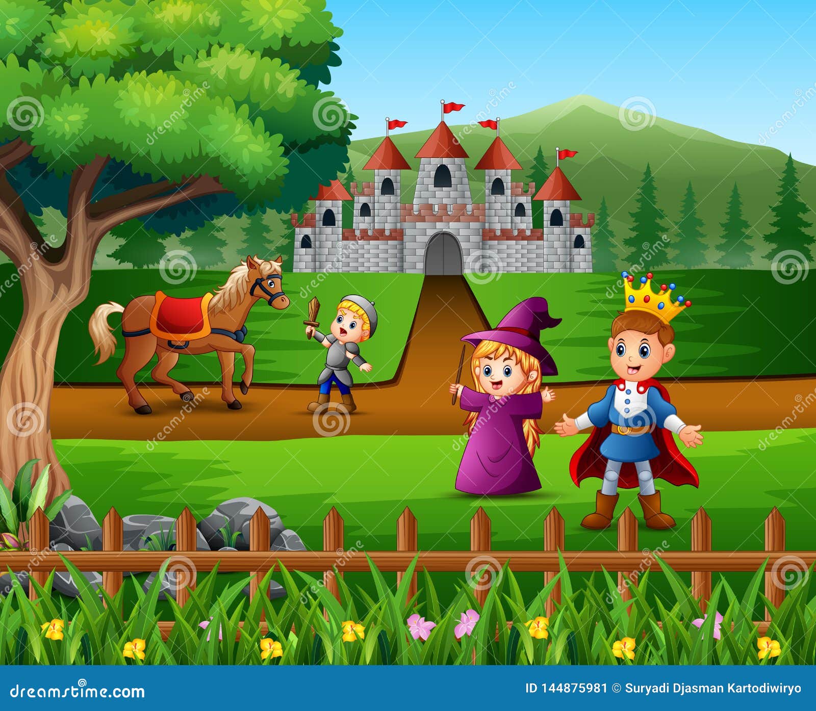 Knight Battling A Dragon To Protect The Princess Vector Illustration ...