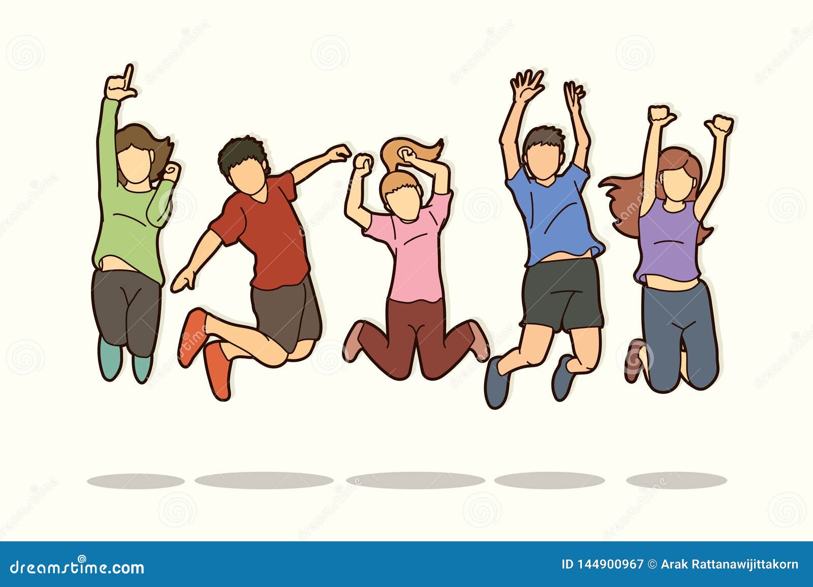 Group of Children Jumping, Happy Feel Good Cartoon Graphic Stock Vector ...