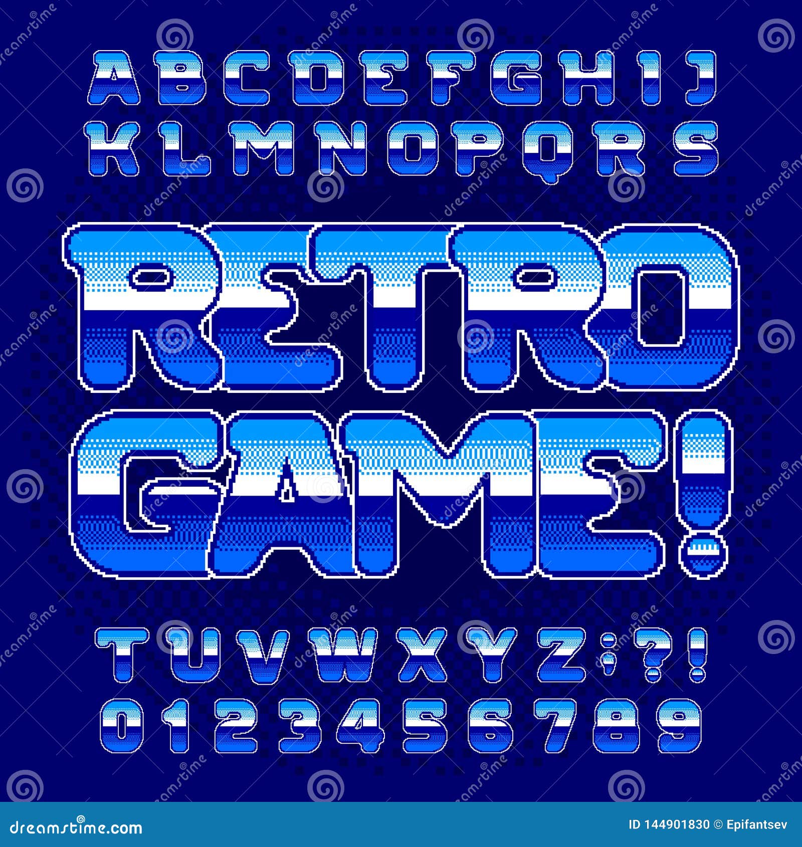 Retro Game Alphabet Font. Digital Pixel Gradient Letters and Numbers ...