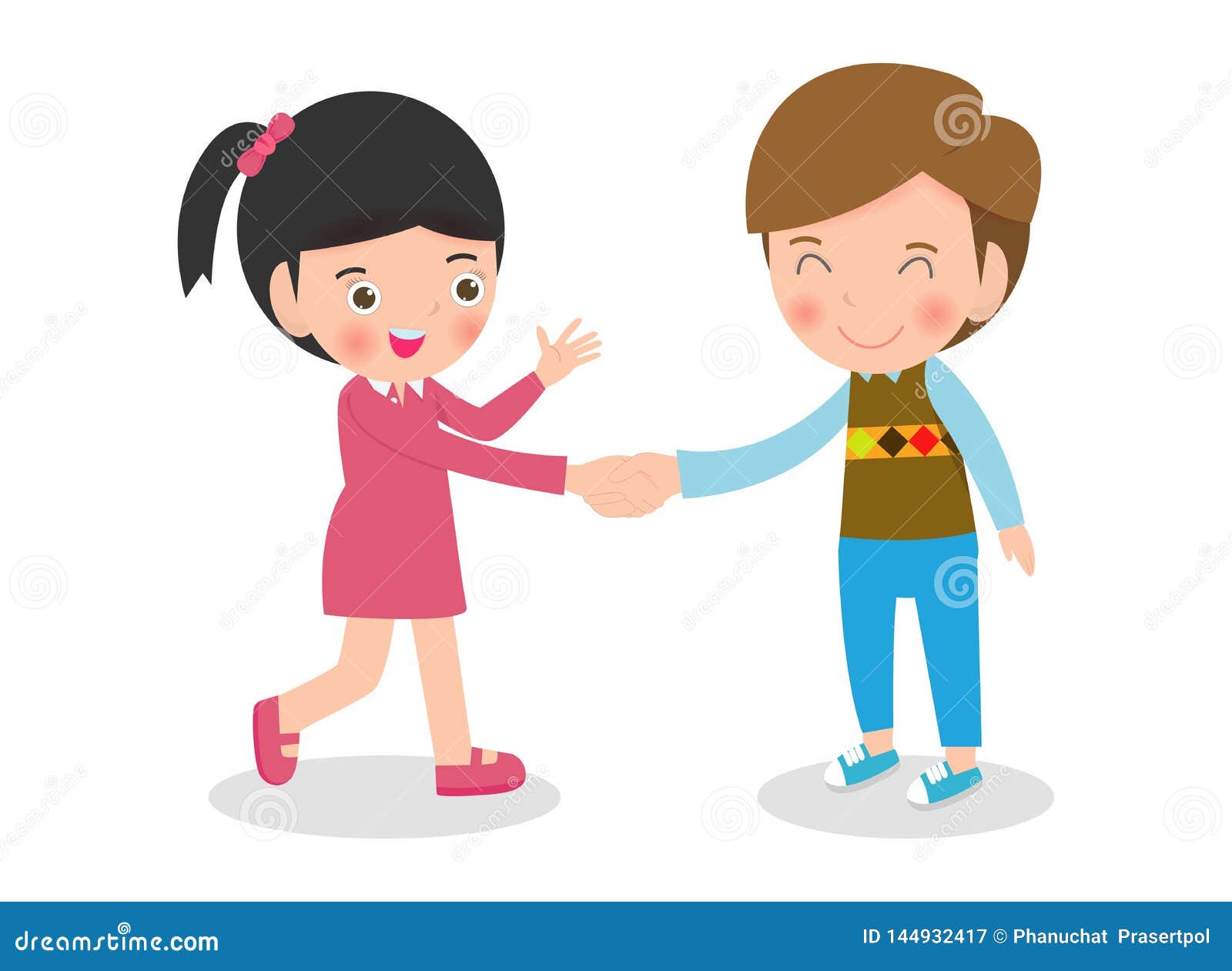 Children Shaking Hands Cartoon