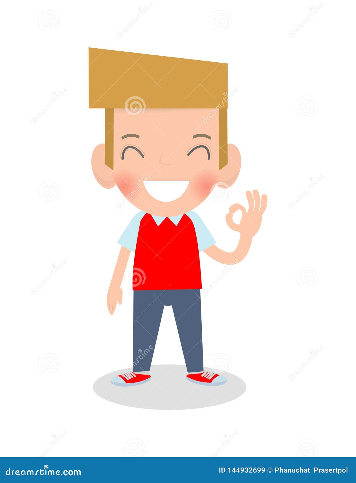 Vector Illustration of Happy Kid Shows Hand Okay Sign Isolated on White ...