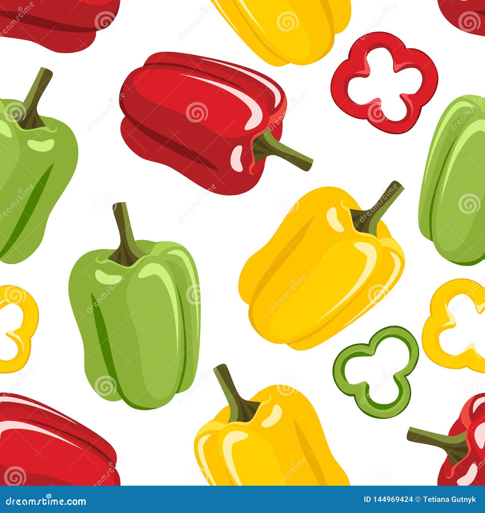 Bell Pepper Seamless Pattern. Yellow, Green and Red Paprika, Slices. Stock Vector - Illustration ...