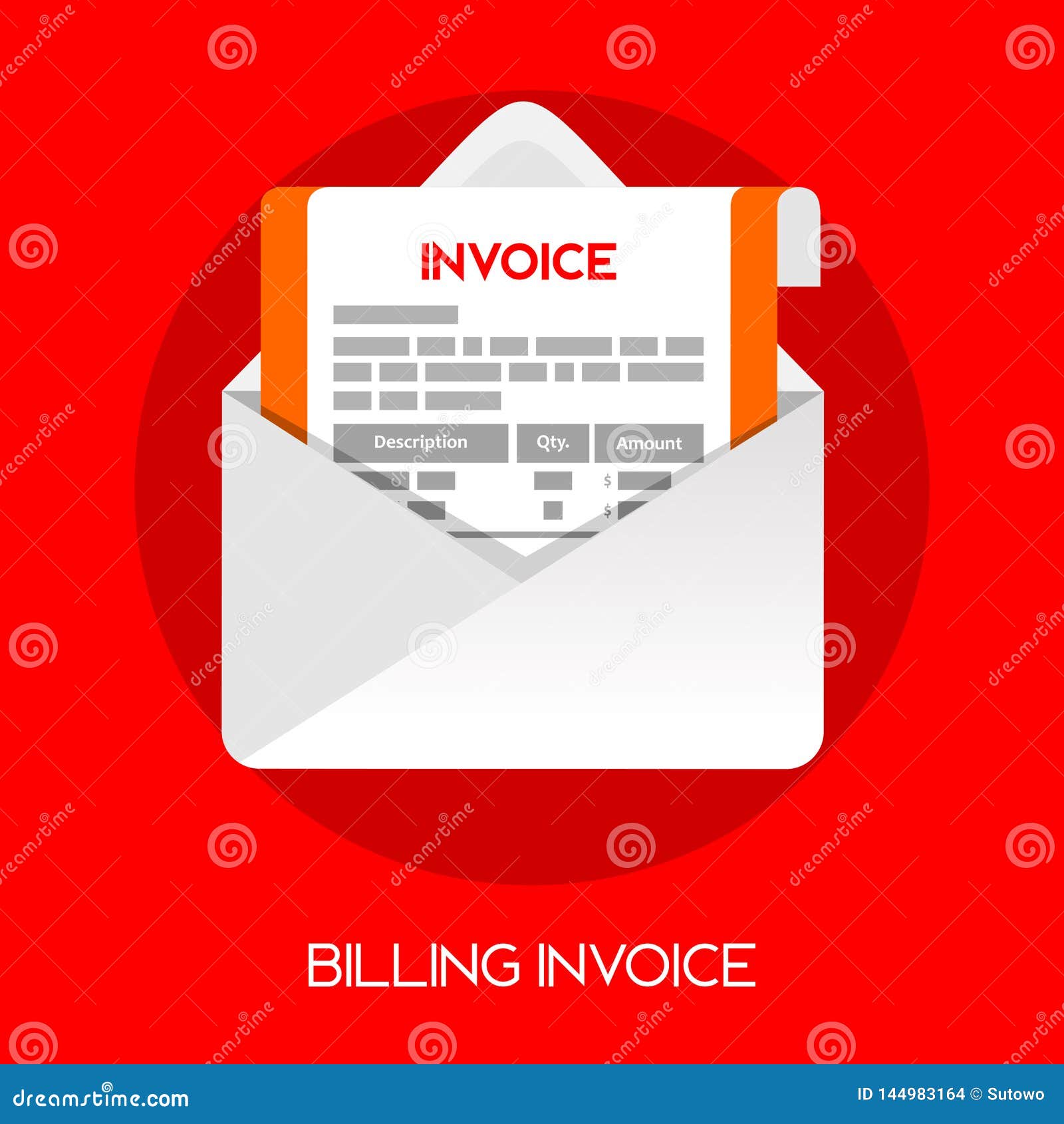 Billing Invoice Icon Mail with Bill Note Invoice Shadow Flat Style ...