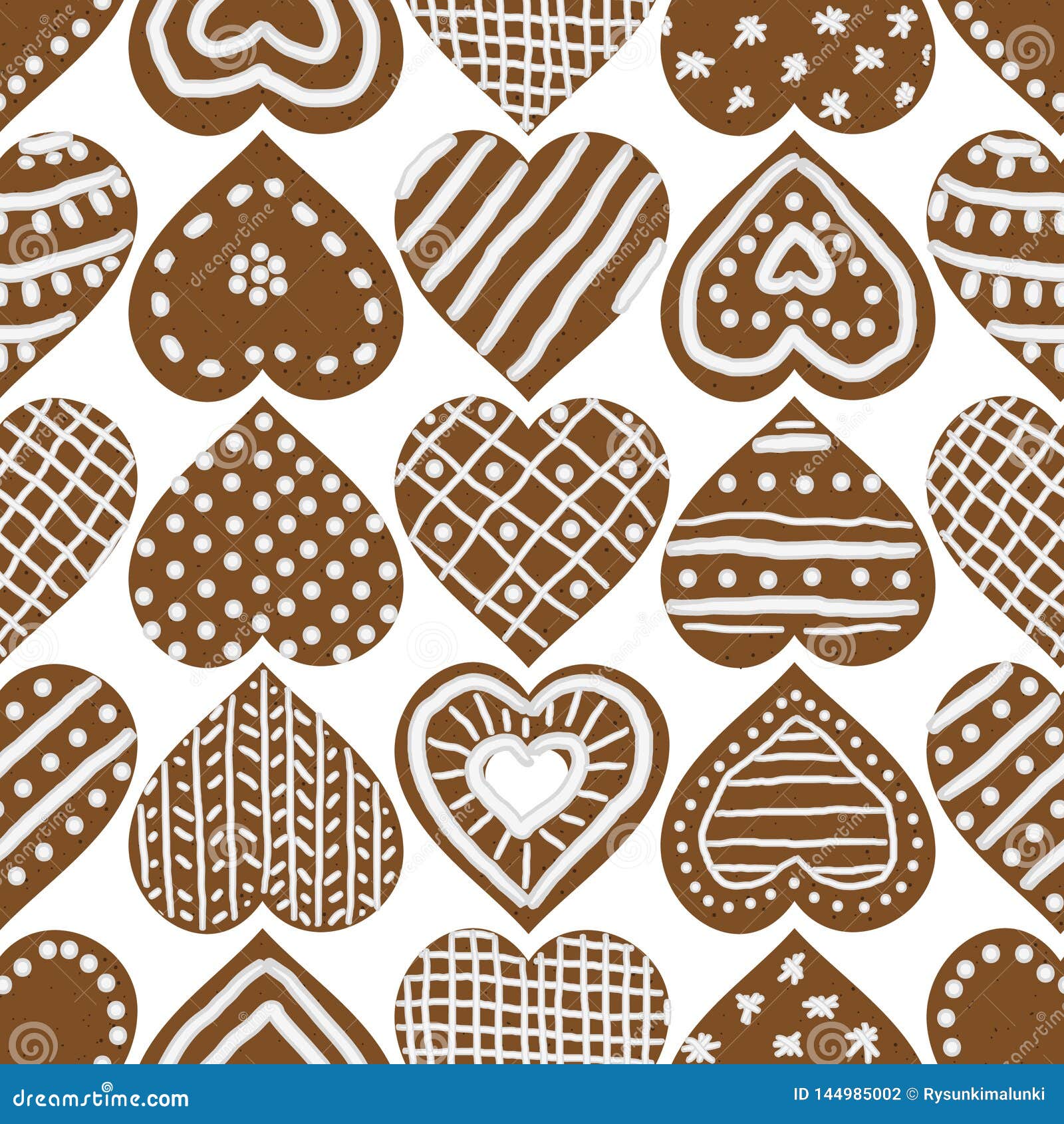 Christmas Seamless Vector Pattern with Iced Gingerbread Heart Cookies ...
