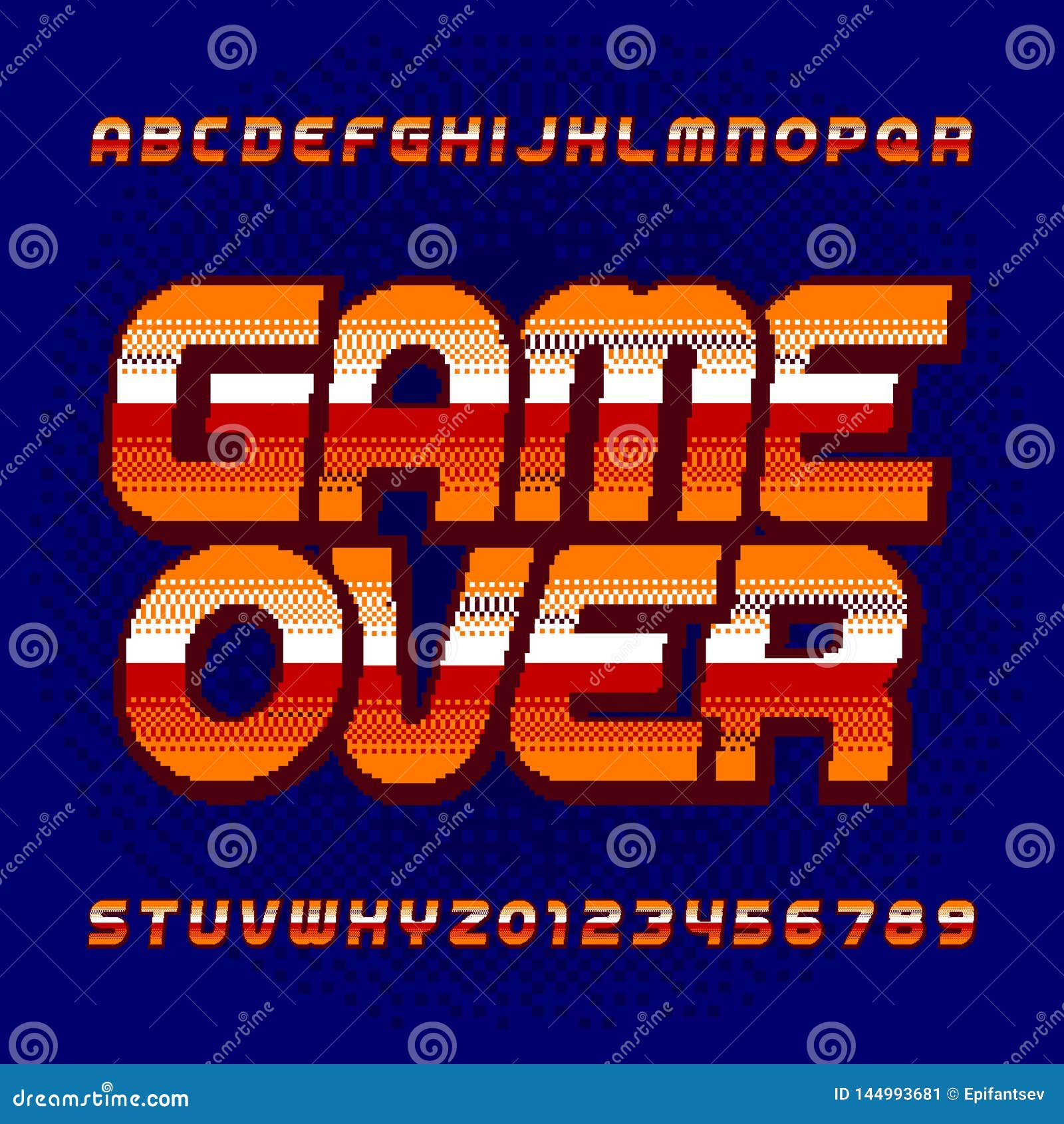Game Over Alphabet Font. Digital Pixel Gradient Letters and Numbers ...