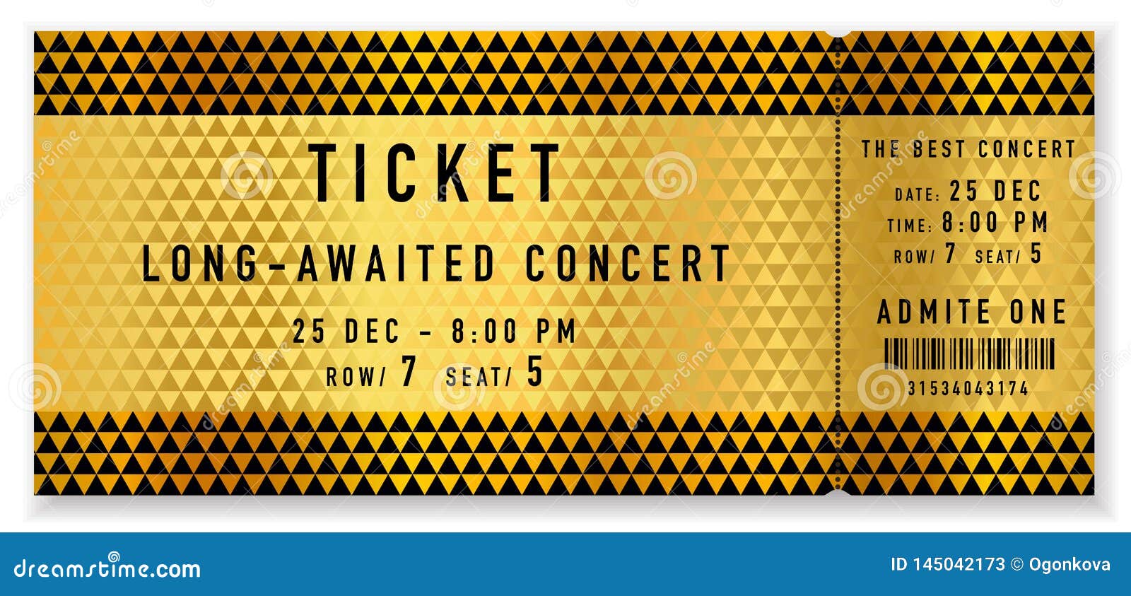 Golden Ticket Template, Concert Ticket Tear-off Ticket Mockup on Gold ...