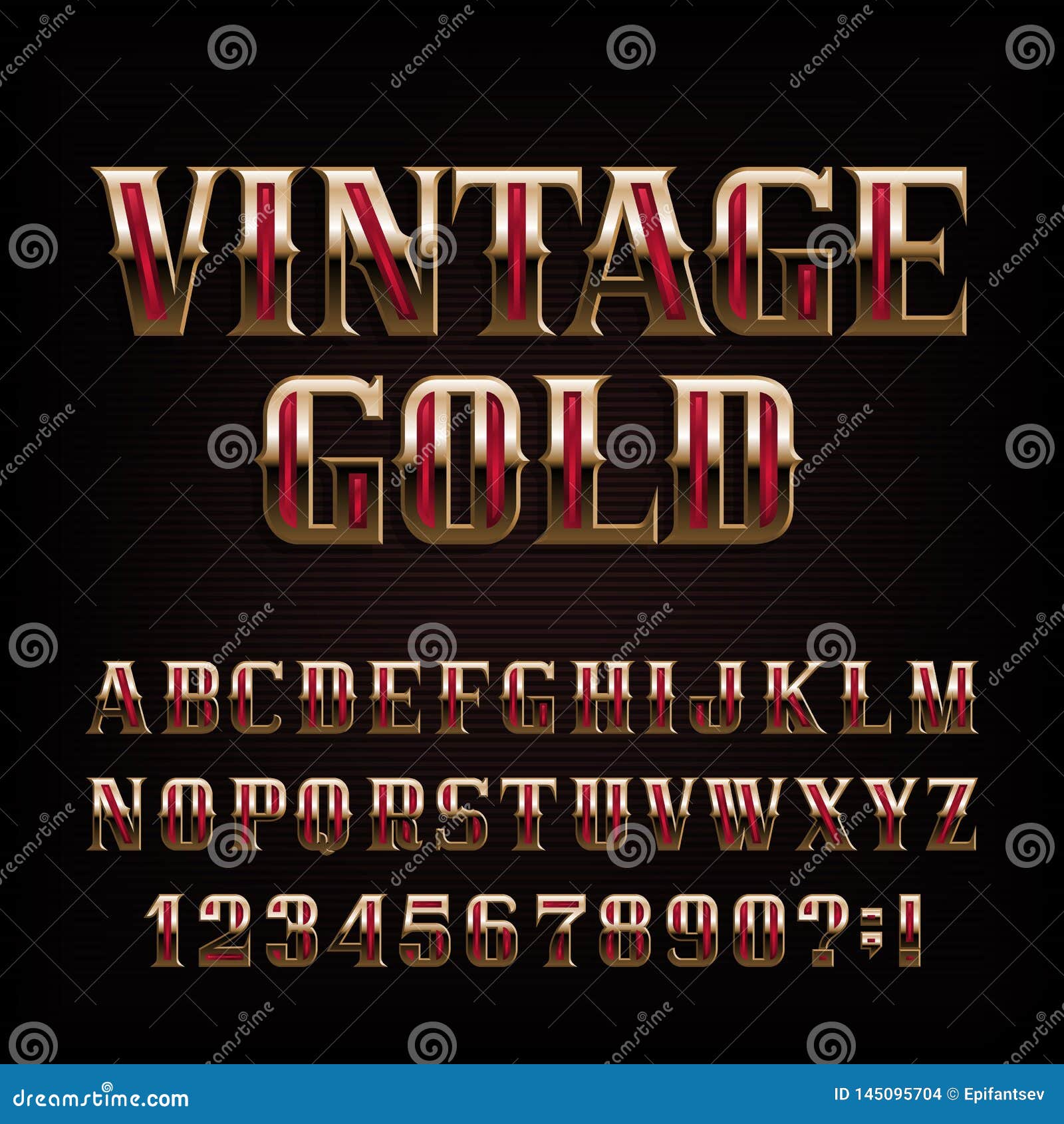 Vintage Gold Alphabet Font. Ornate Golden Metal Letters and Number ...