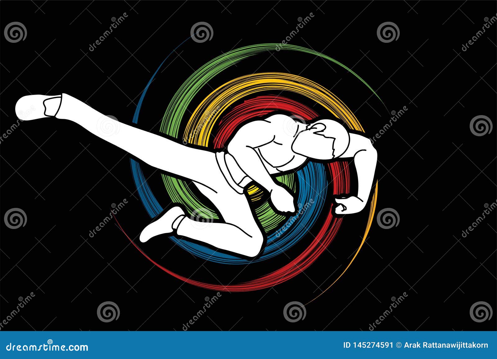 Kung Fu Pose Kick Boxing Jumping Attack Stock Vector - Illustration of ...