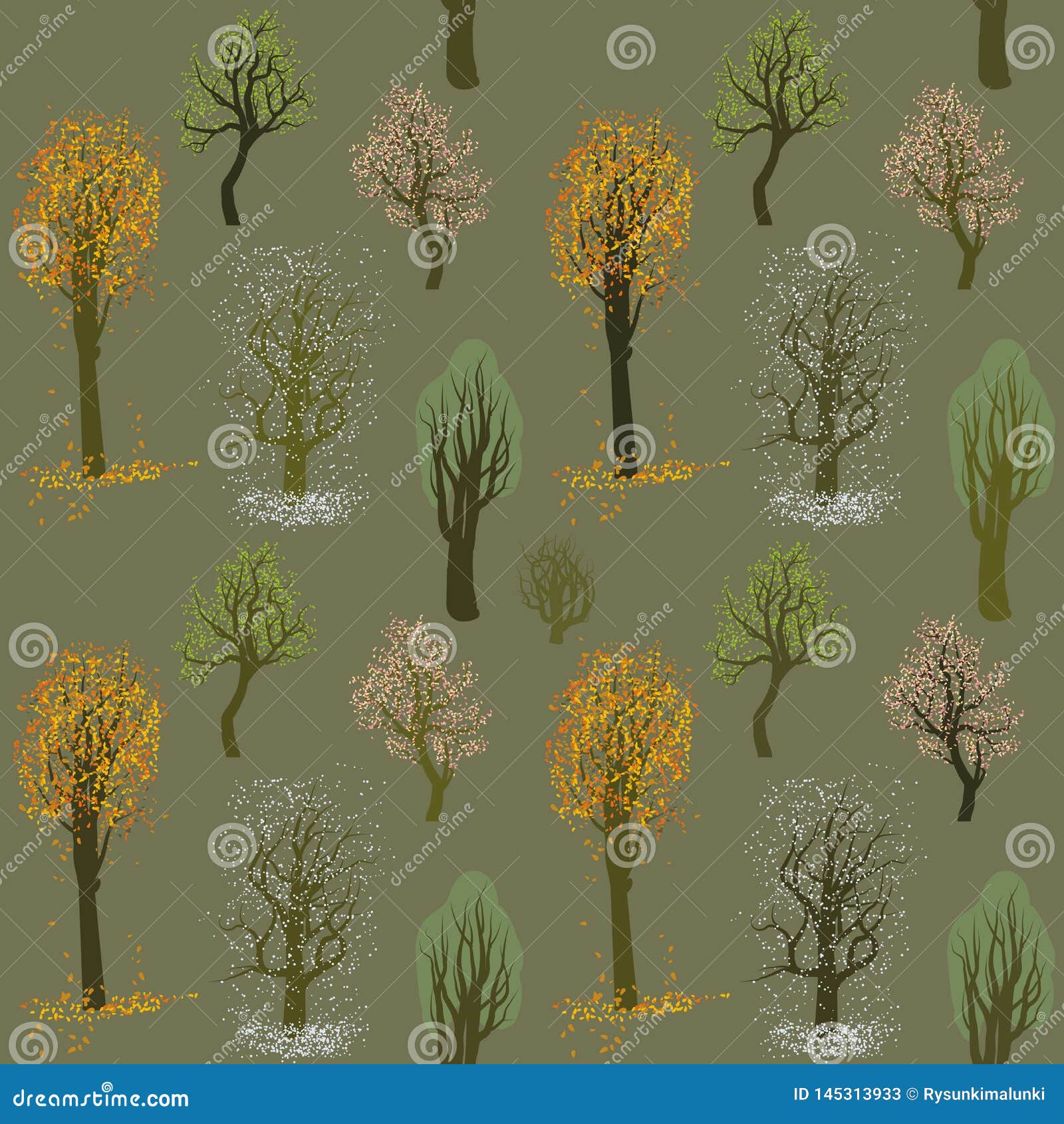 Seamless Vector Pattern with Flowers during Different Weather Seasons ...