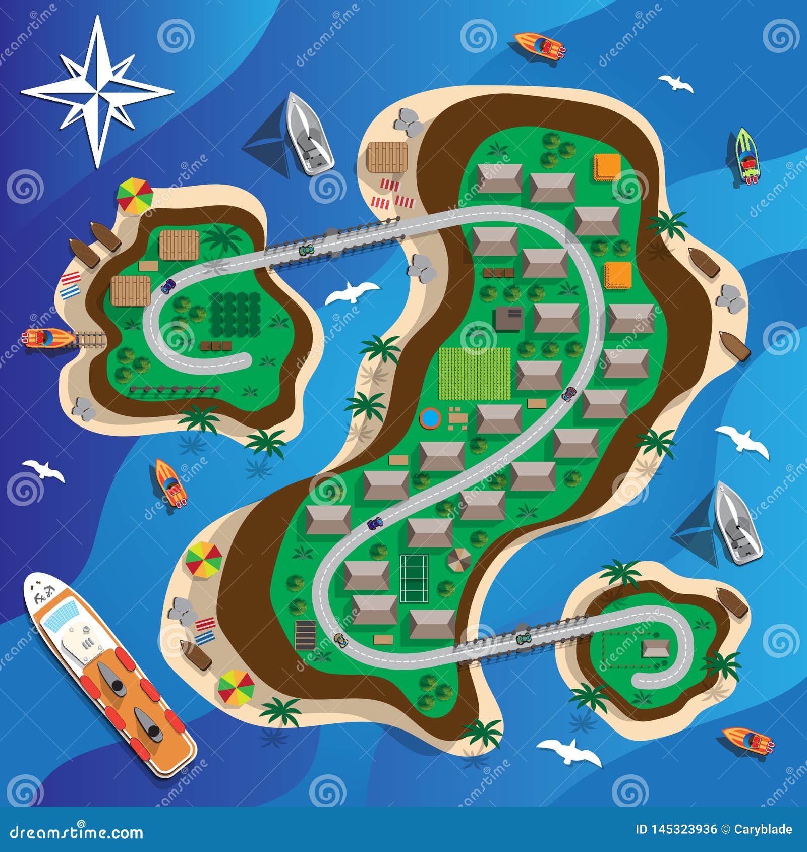 Island Locality Area Map Sketch. Isle City And Village. Map For Board ...