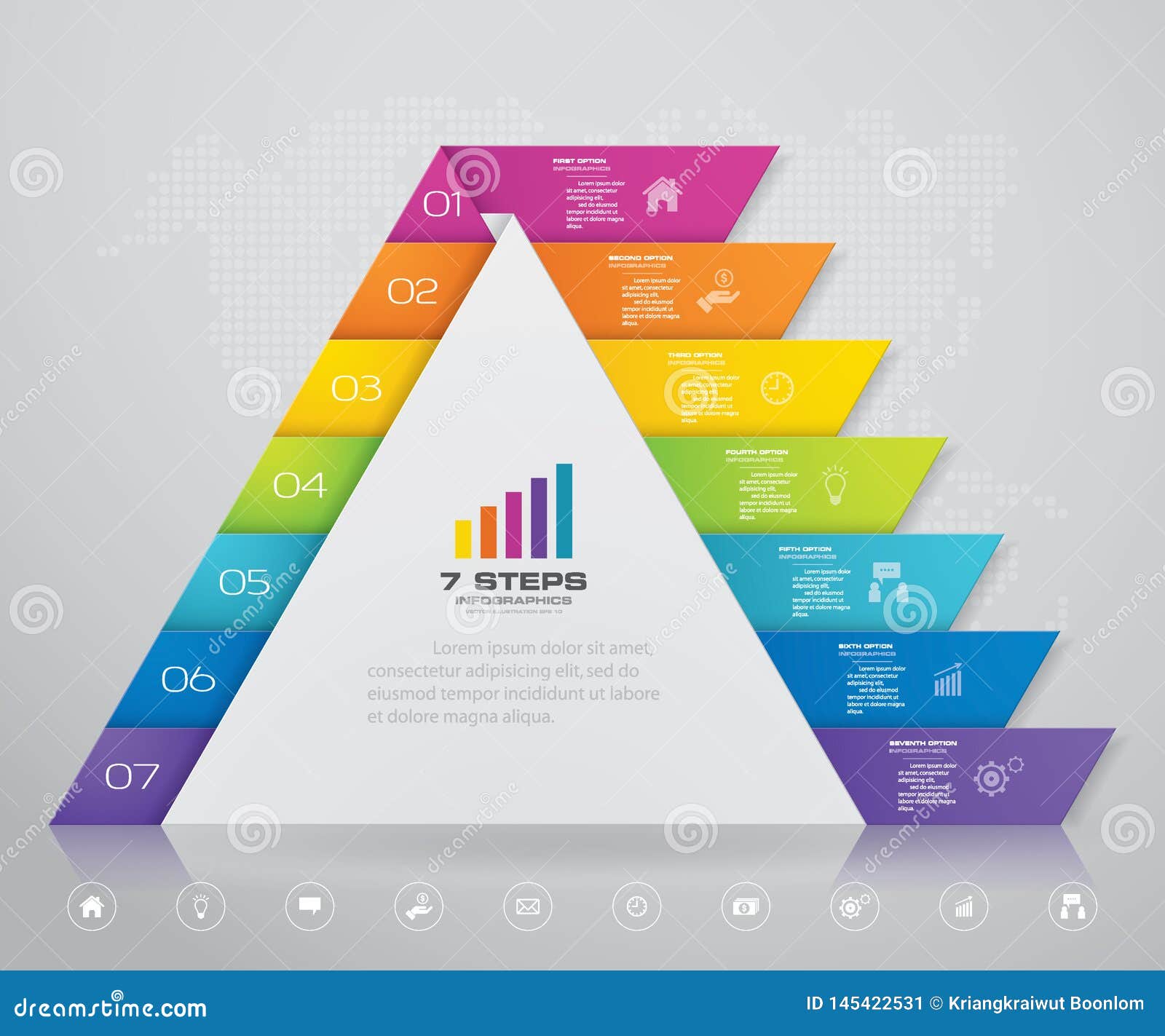 7 Steps Pyramid with Free Space for Text on Each Level. Infographics ...