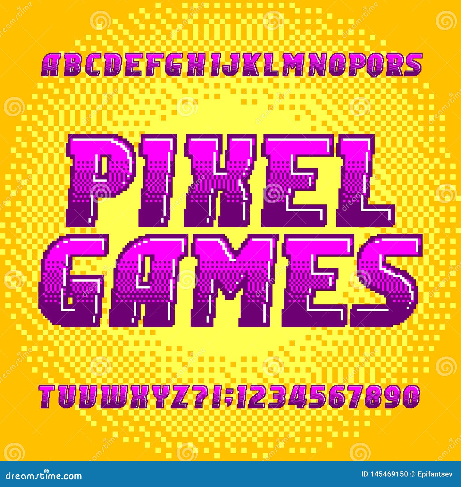 Pixel Game Alphabet Font. Digital Gradient Letters and Numbers on Pixel ...