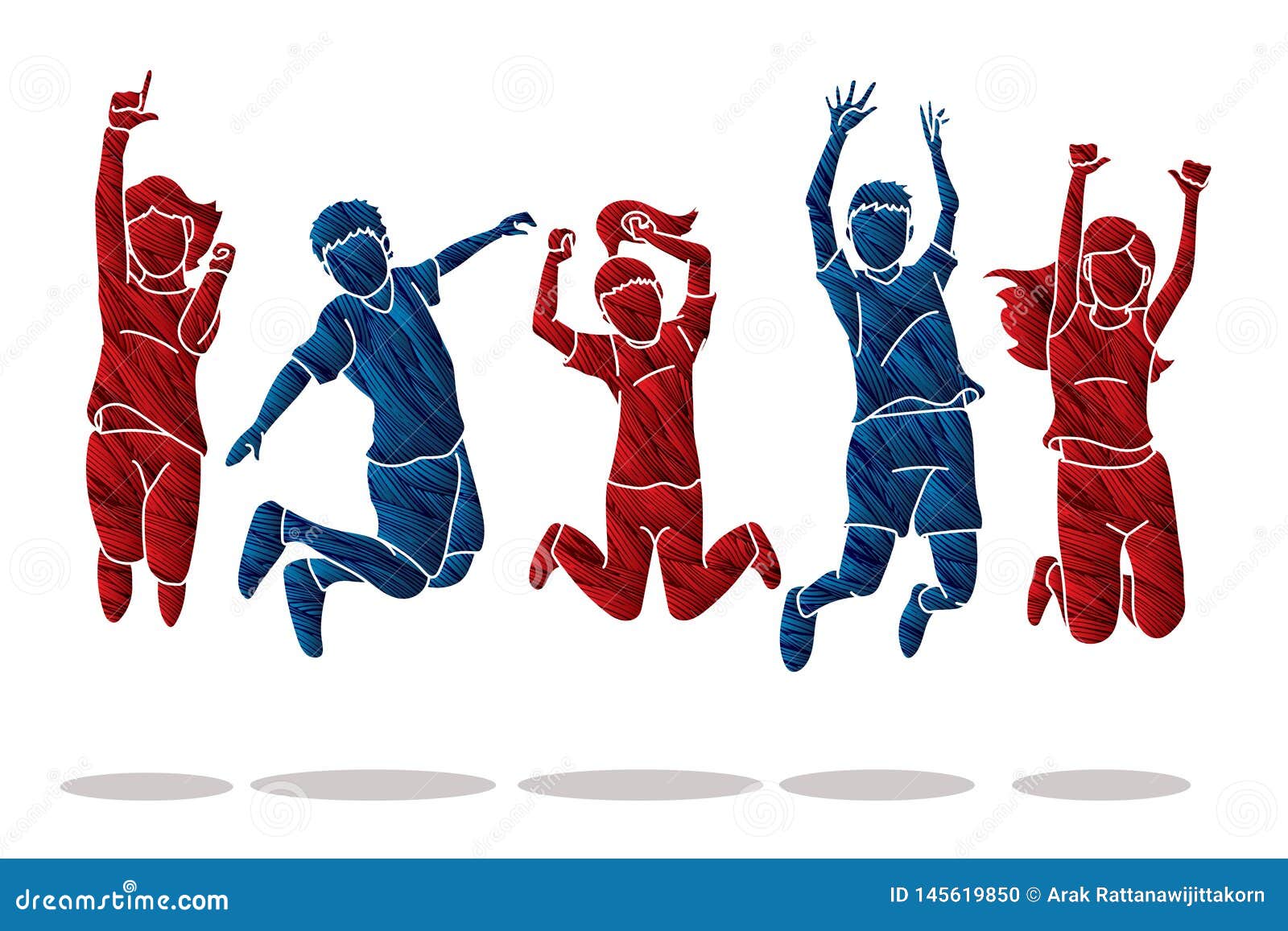 Group of Children Jumping, Happy Feel Good Cartoon Graphic Stock Vector ...