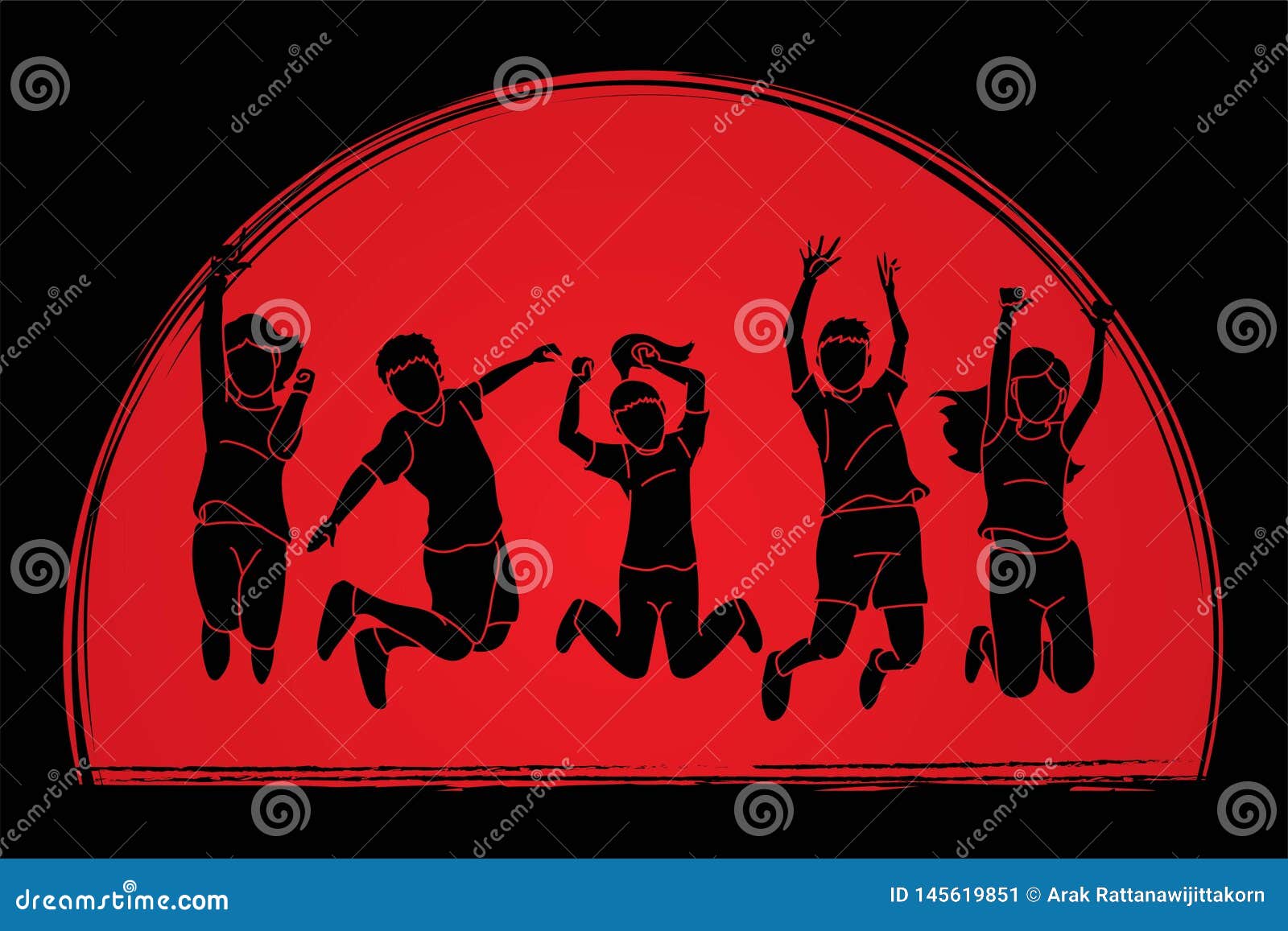 Group of Children Jumping, Happy Feel Good Cartoon Graphic Stock Vector ...