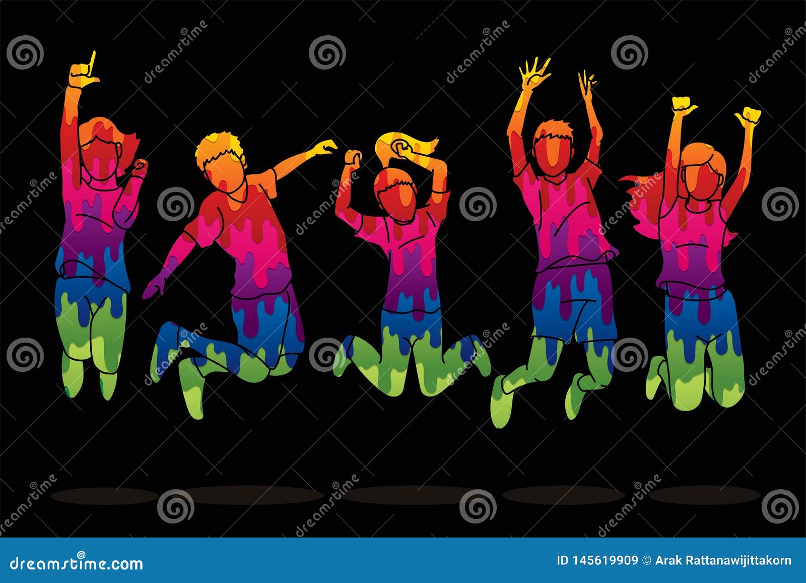 Group of Children Jumping, Happy Feel Good Cartoon Stock Vector ...